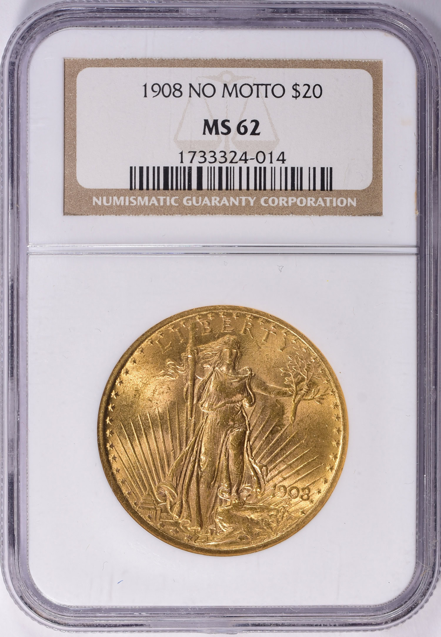 1908 Saint-Gaudens Gold Double Eagle No Motto NGC MS-62 (Item 1398853 ...