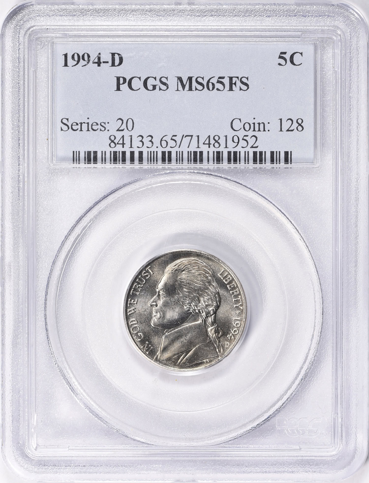 1994-D Jefferson Nickel PCGS MS-65 FS (Item 1401710) | GreatCollections ...