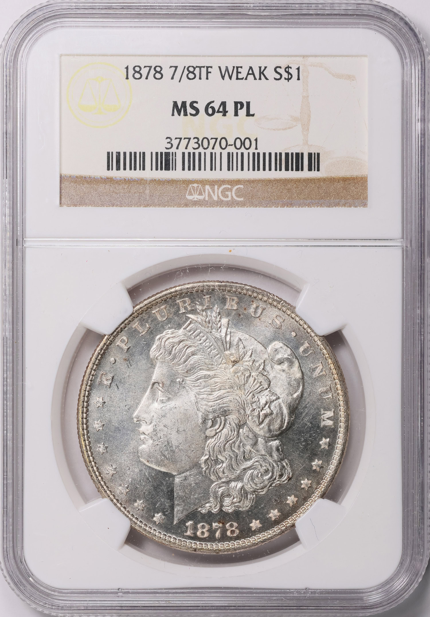 1878 Morgan Silver Dollar 7/8 Tail Feathers Weak NGC MS-64 PL (Item ...