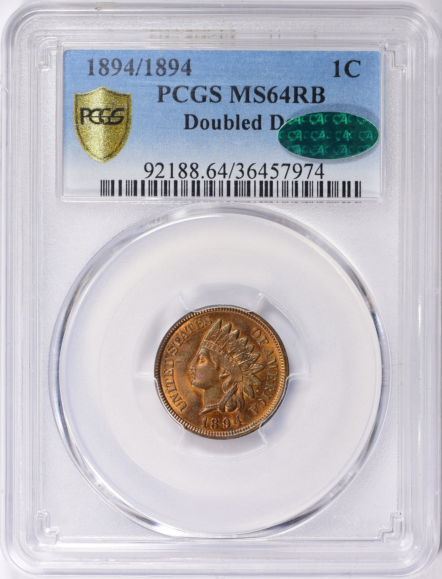 1894/1894 Indian Cent Doubled Date PCGS MS-64 RB (CAC Green) (Item 1406012) | GreatCollections ...