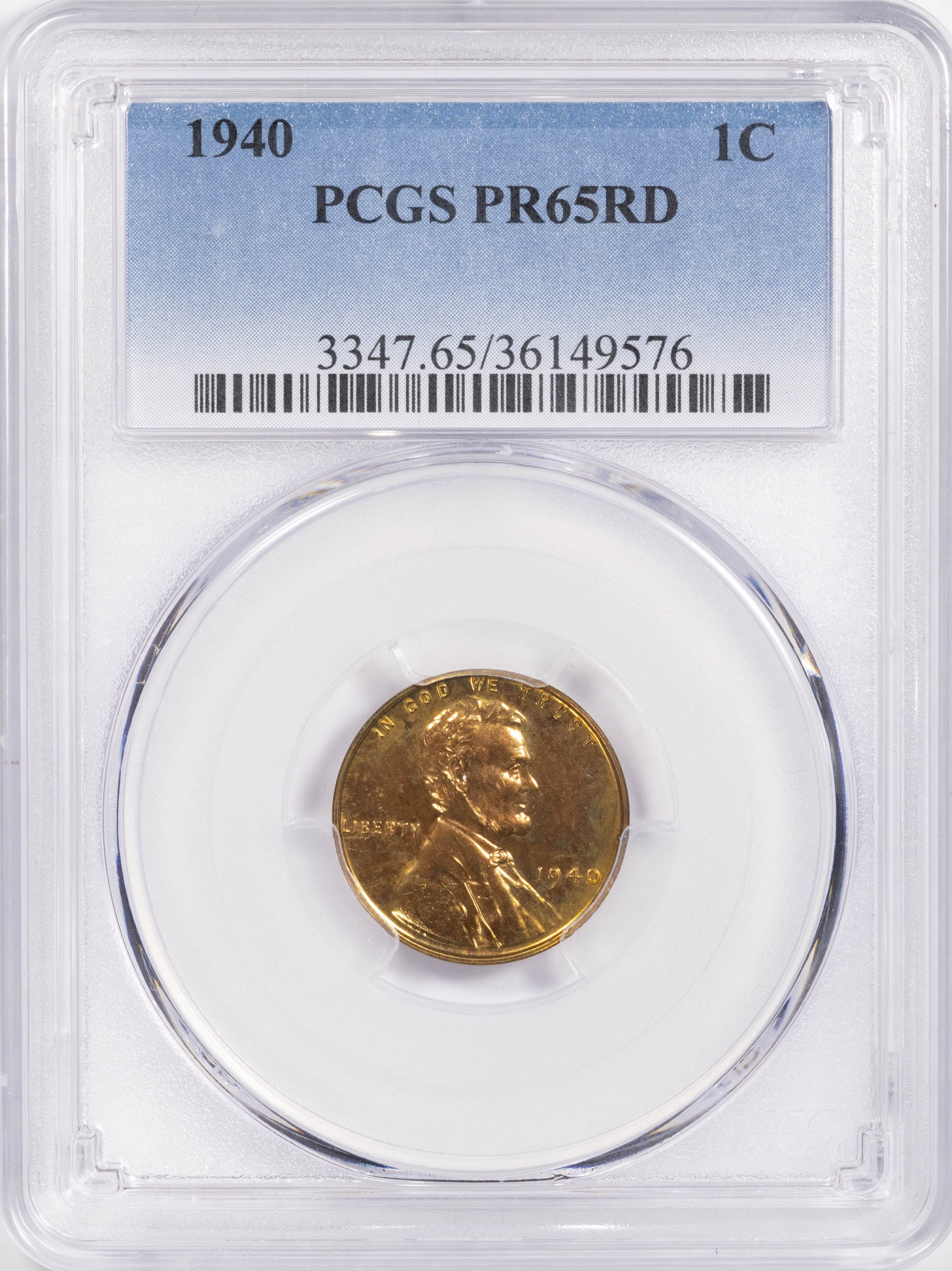 1940 Lincoln Cent PCGS Proof-65 RD (Item 1406665) | GreatCollections ...