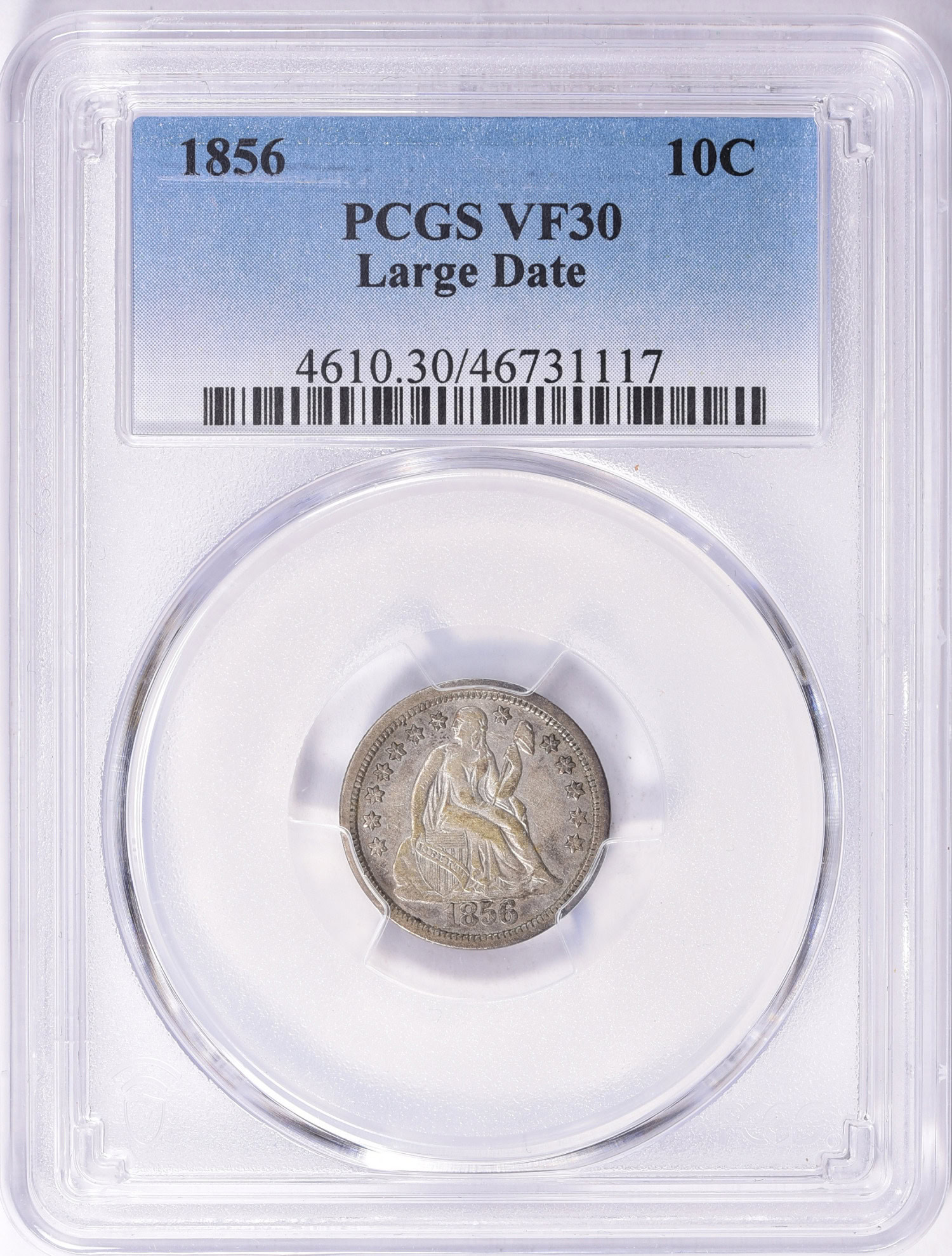 1856 Seated Liberty Dime Large Date PCGS VF-30 (Item 1406783) | GreatCollections Coin Auctions
