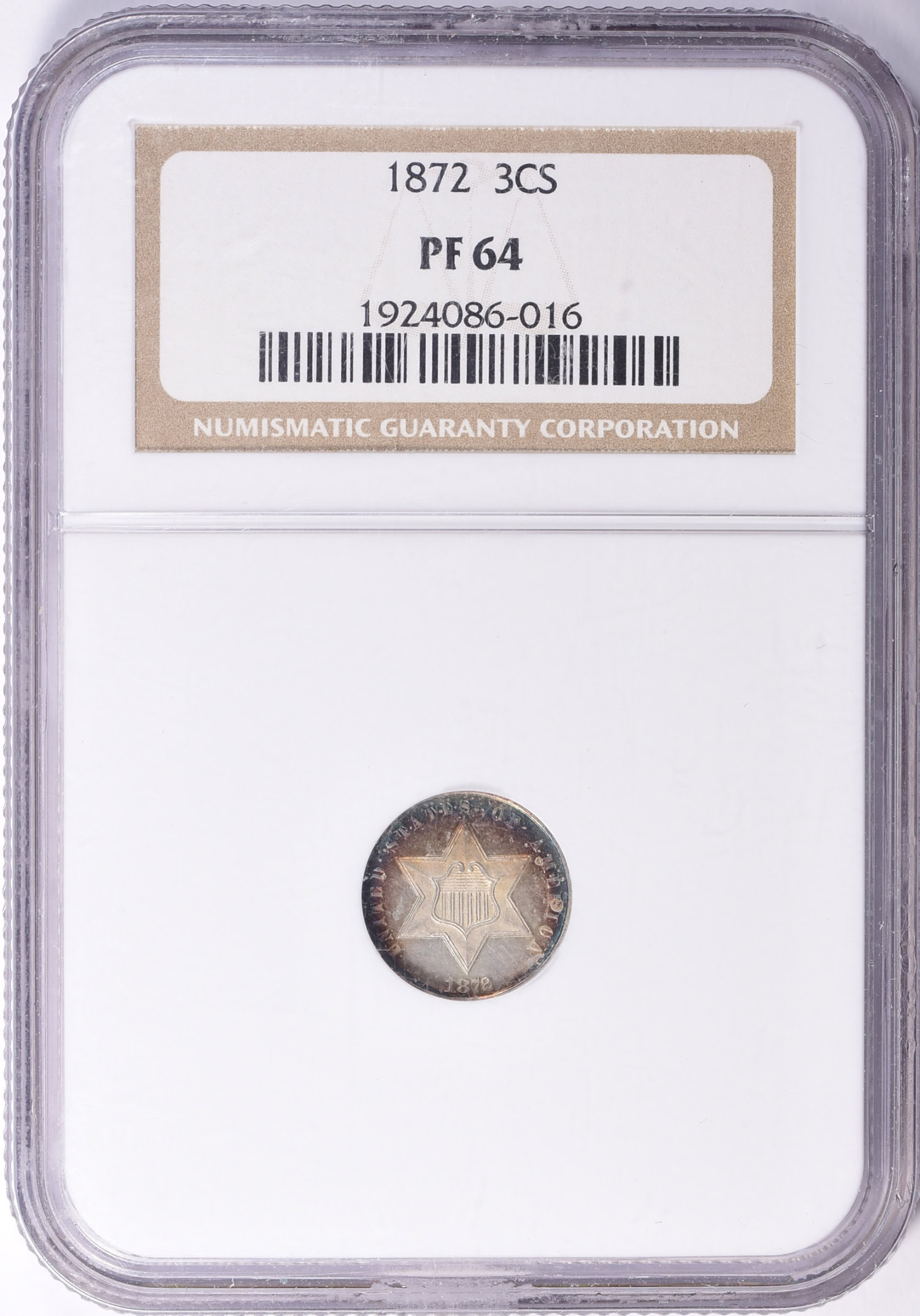 1872 Silver Three-Cent Piece NGC Proof-64 (Toned) (Item 1407912) | GreatCollections Coin Auctions