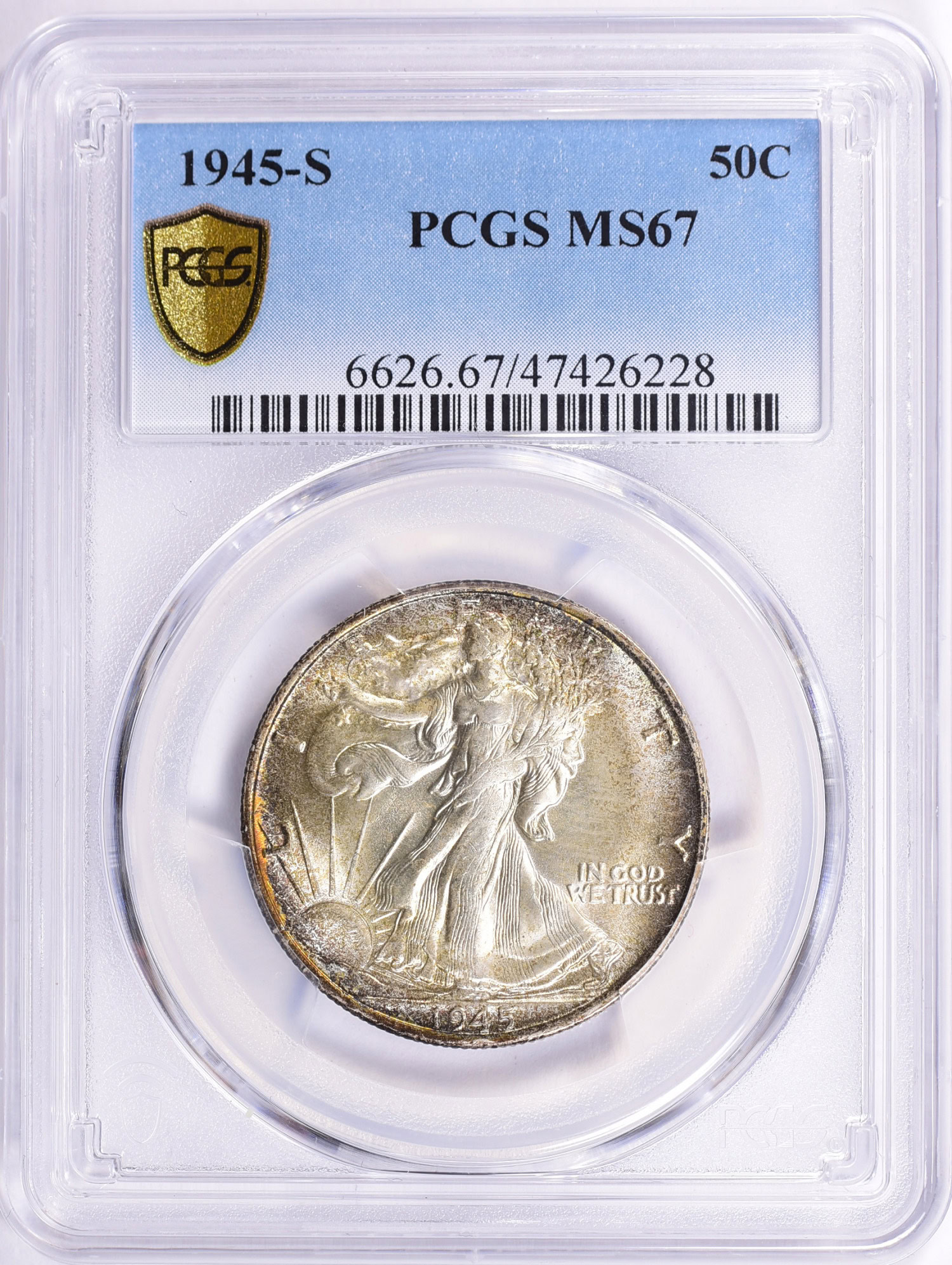 1945-S Walking Liberty Half Dollar PCGS MS-67 (Toned) (Item 1409083) | GreatCollections Coin ...