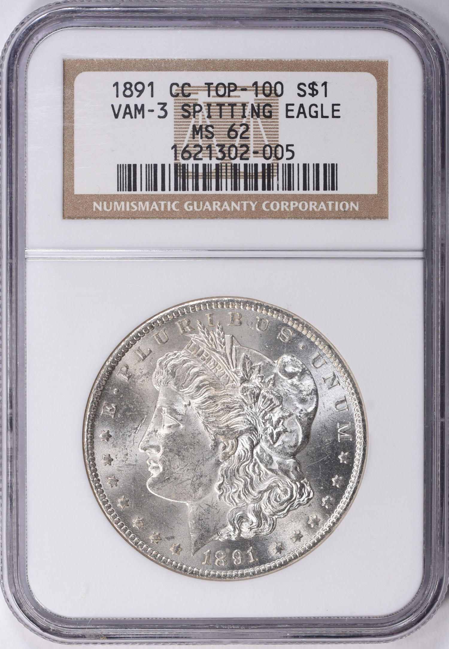 1891-CC Morgan Silver Dollar VAM-3 Spitting Eagle Top 100 NGC MS-62 (Item 1410347 ...