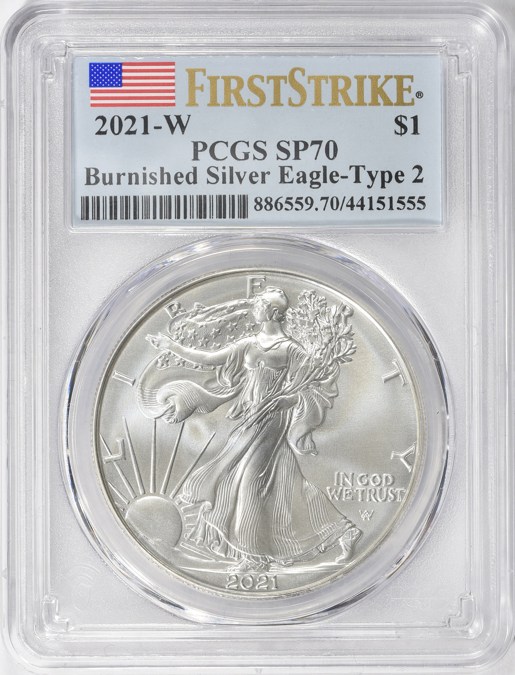2021-W $1 Silver Eagle Burnished Type 2 First Strike PCGS SP-70 (Item 1412351 ...