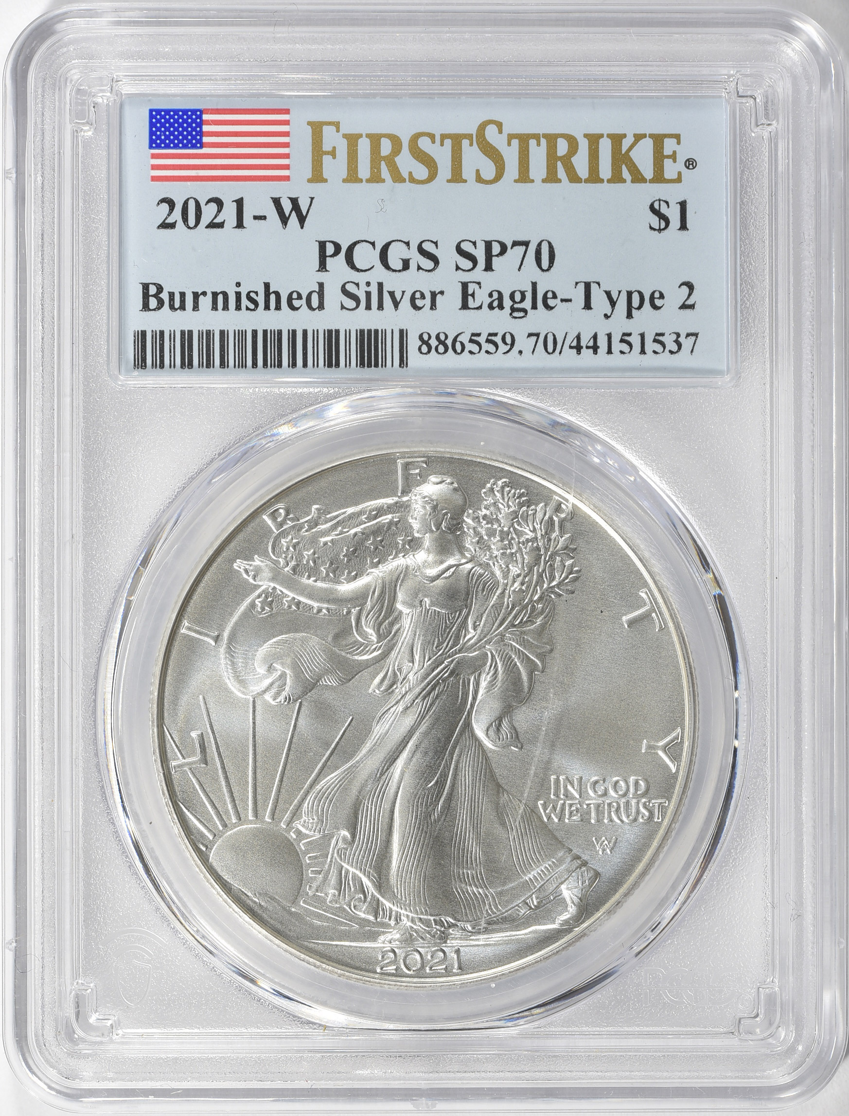 2021-W $1 Silver Eagle Burnished Type 2 First Strike PCGS SP-70 (Item 1412443 ...