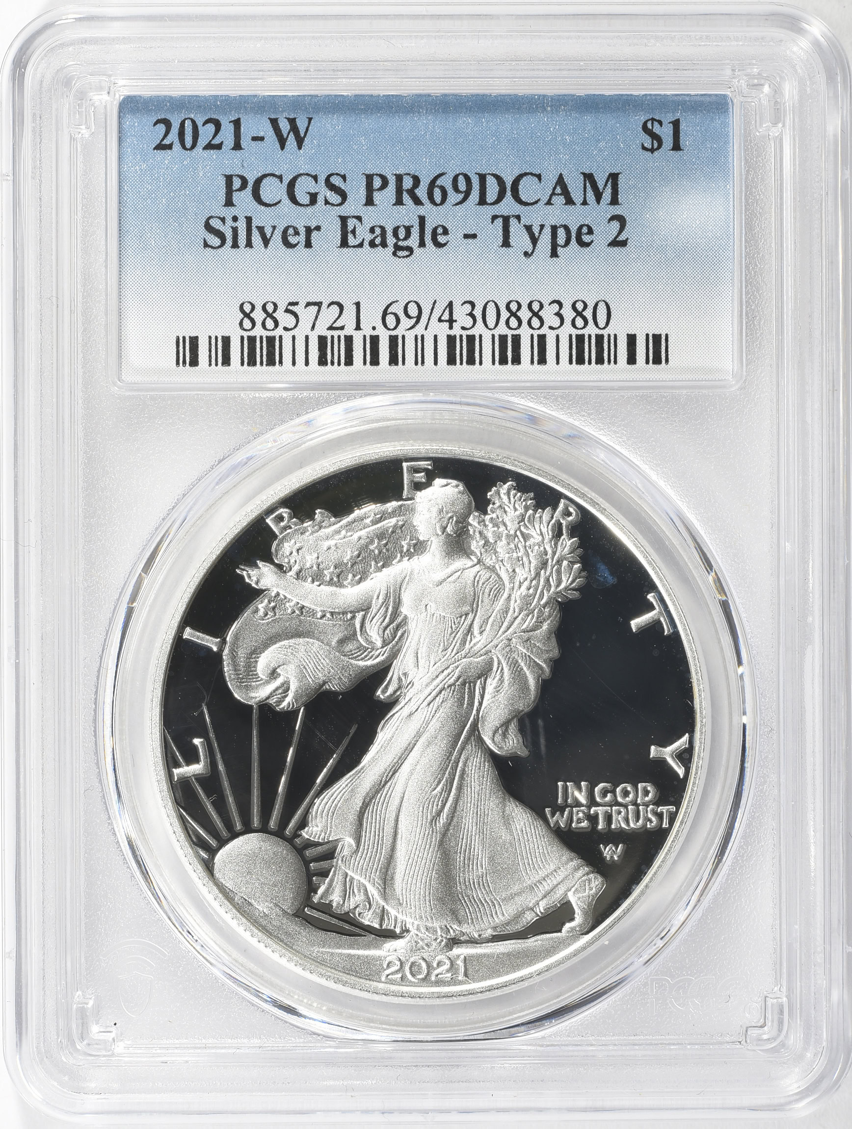 2021-W $1 Silver Eagle Type 2 PCGS Proof-69 DCAM (Item 1412524) | GreatCollections Coin Auctions