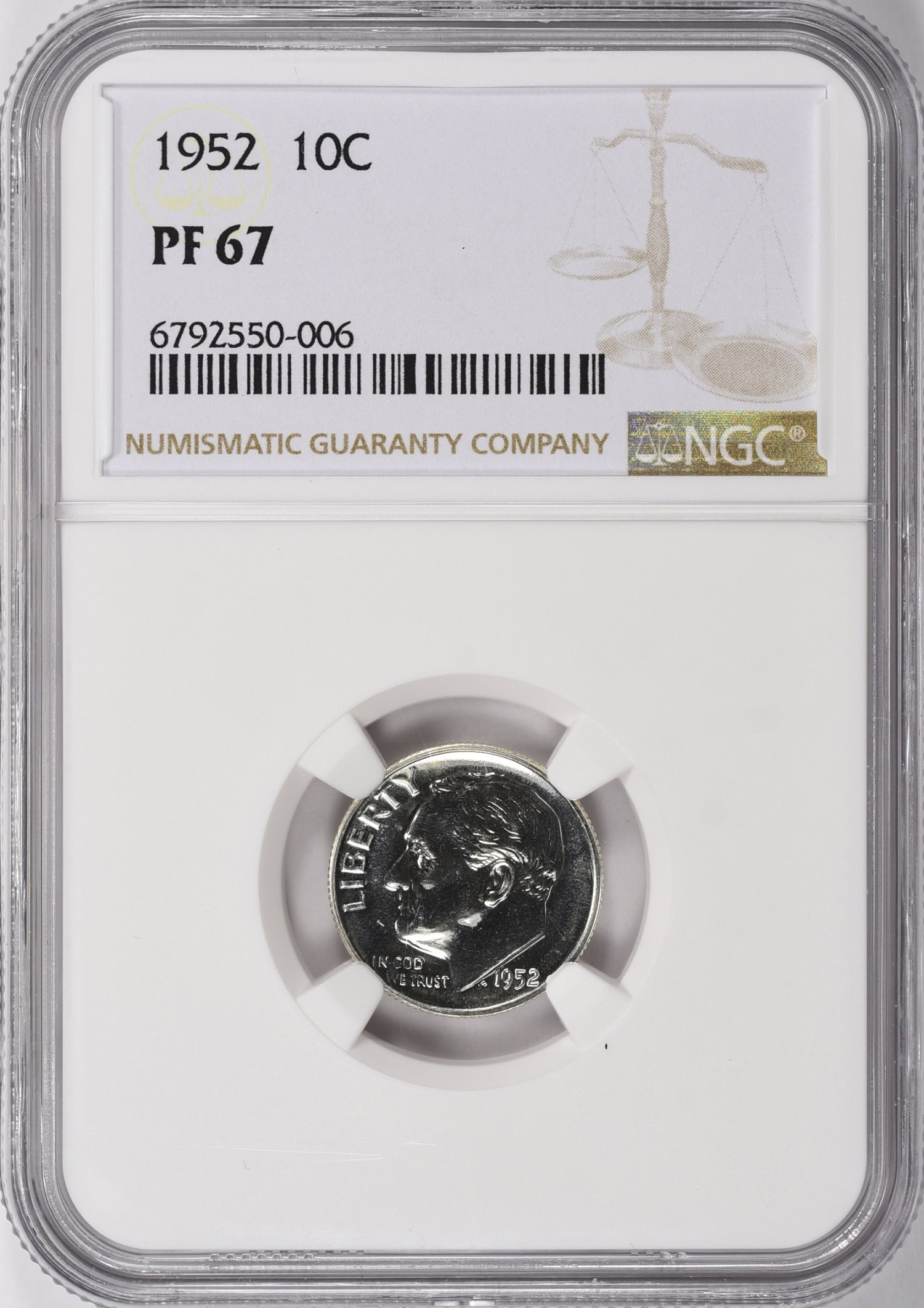 1952 Roosevelt Dime NGC Proof-67 (Item 1413075) | GreatCollections Coin ...