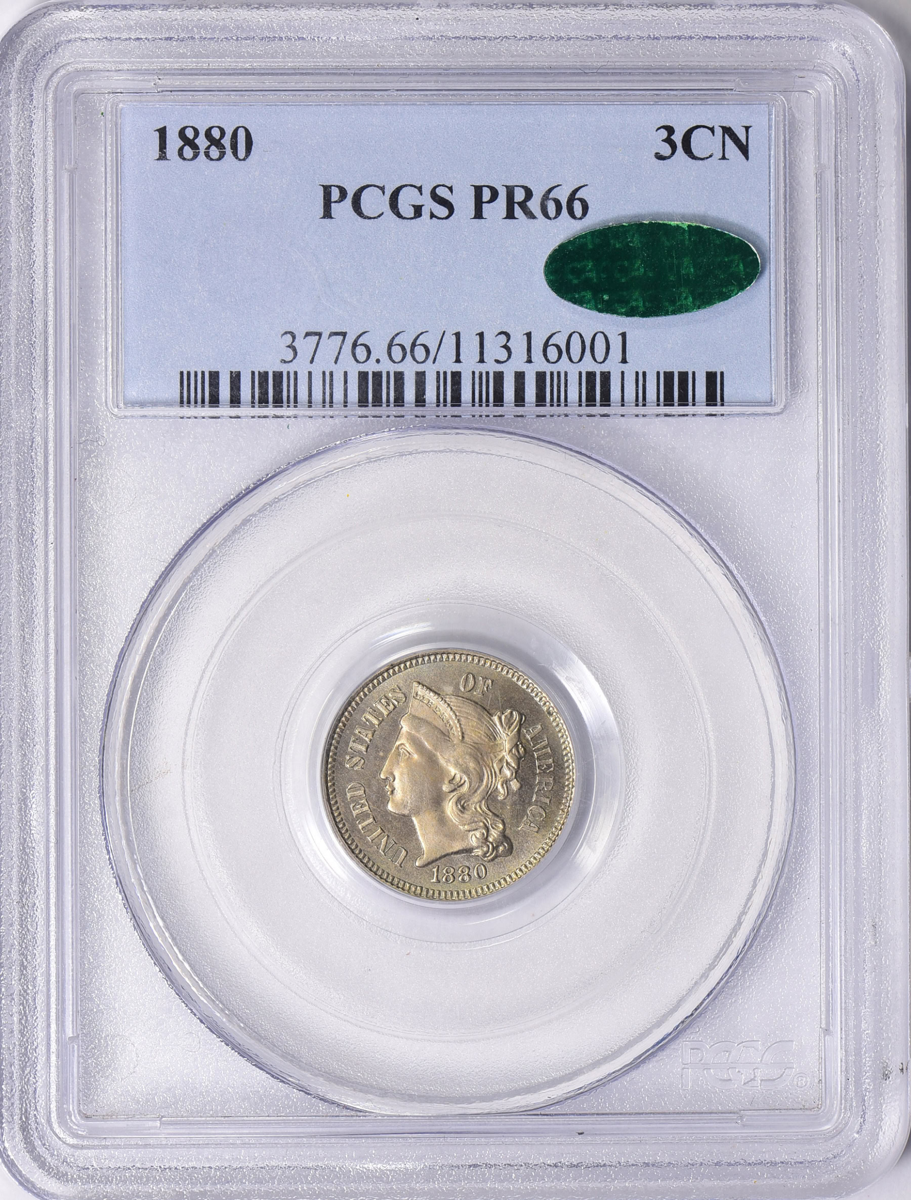 1880 Nickel Three-Cent Piece PCGS Proof-66 (CAC Green) (Item 1415272) | GreatCollections Coin ...