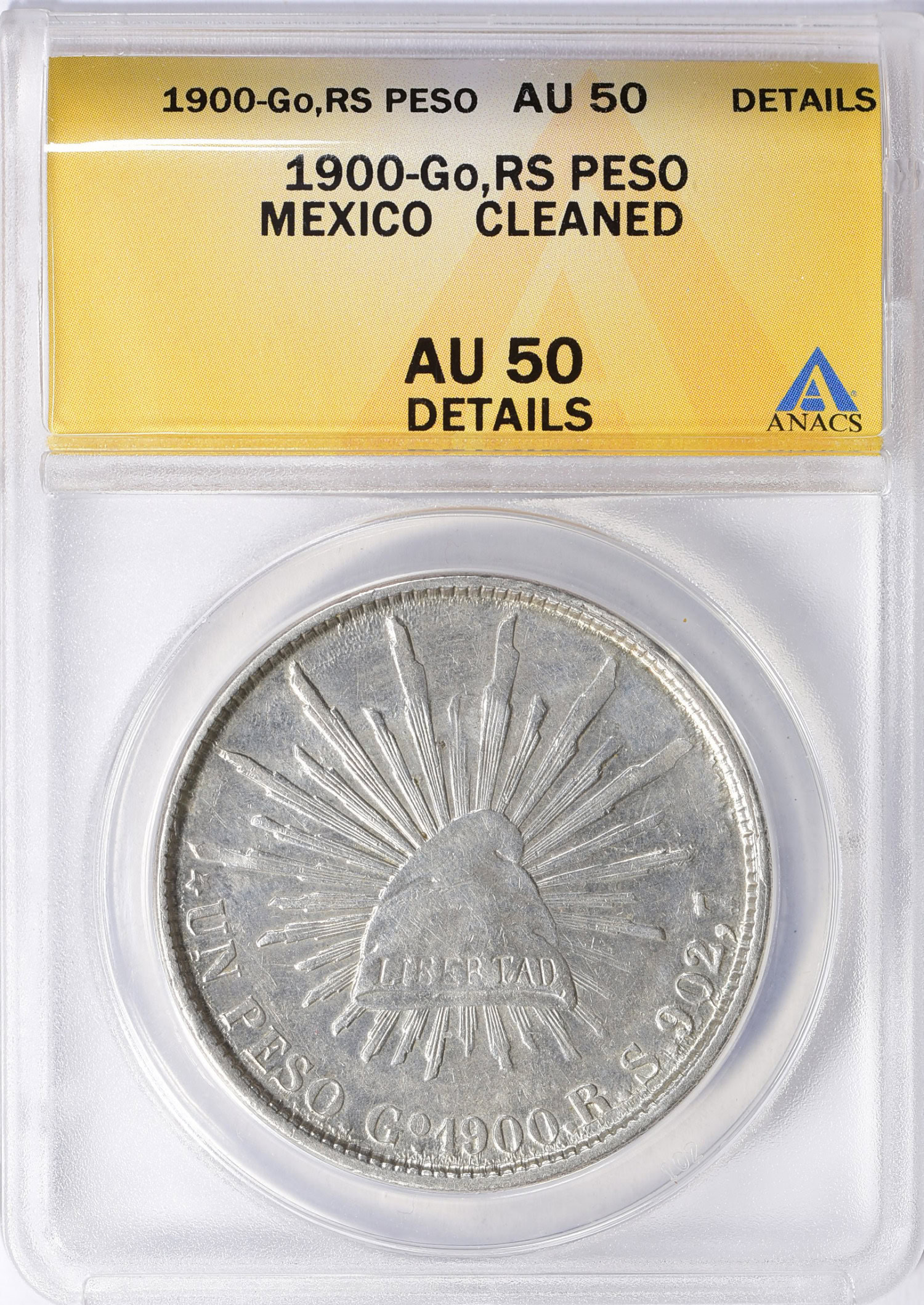 Mexico 1900-Go RS Silver Peso KM-409.1 ANACS AU-50 Details (Item ...