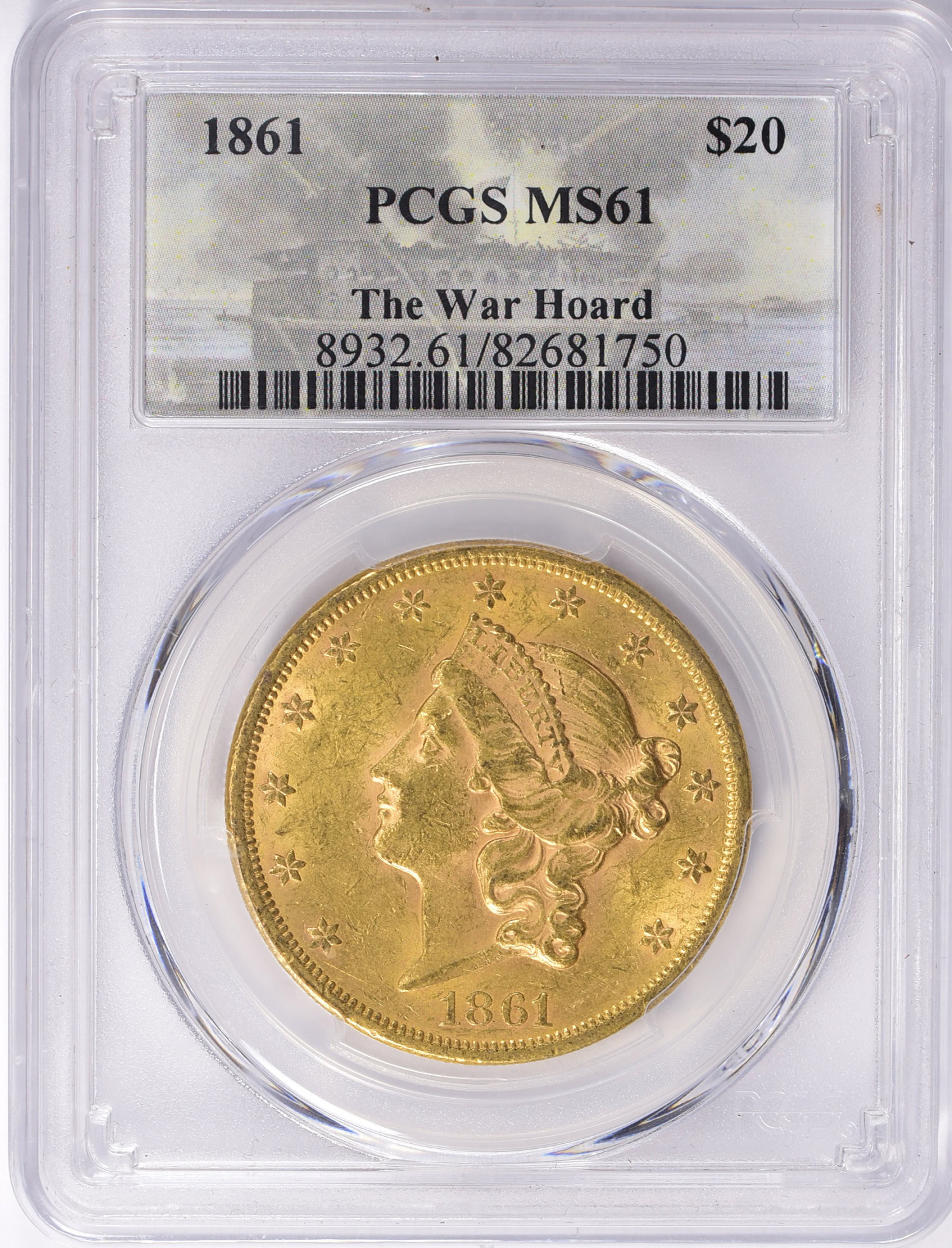 1861 Liberty Gold Double Eagle PCGS MS-61 (The War Hoard) (Item 1418127) | GreatCollections Coin ...