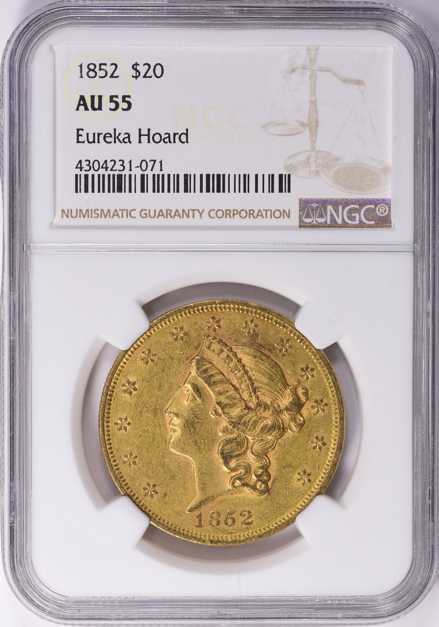 1852 Liberty Gold Double Eagle NGC AU-55 (Eureka Hoard) (Item 1418143) | GreatCollections Coin ...