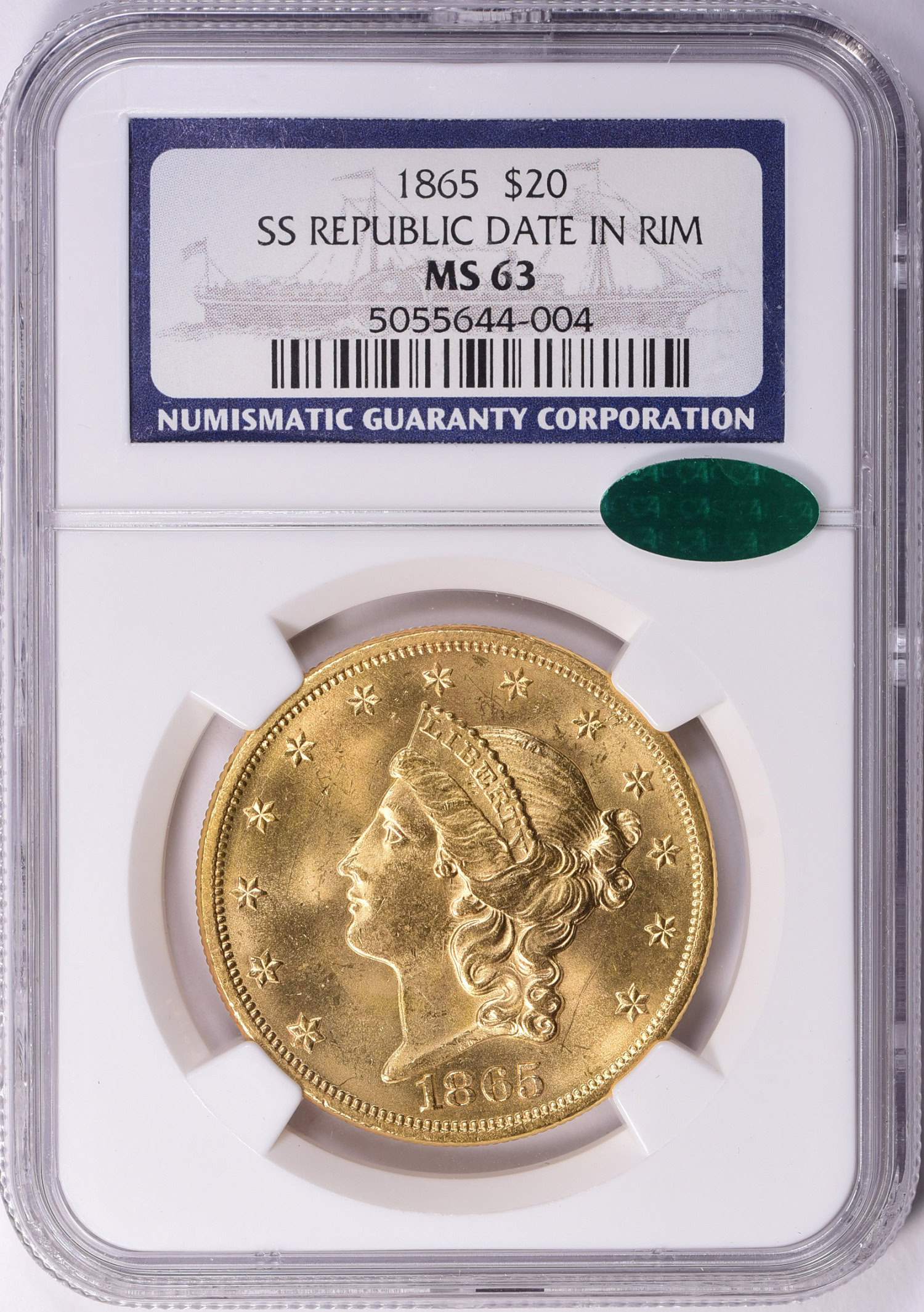 1865 Liberty Gold Double Eagle Shipwreck S.S. Republic Date in Rim NGC ...