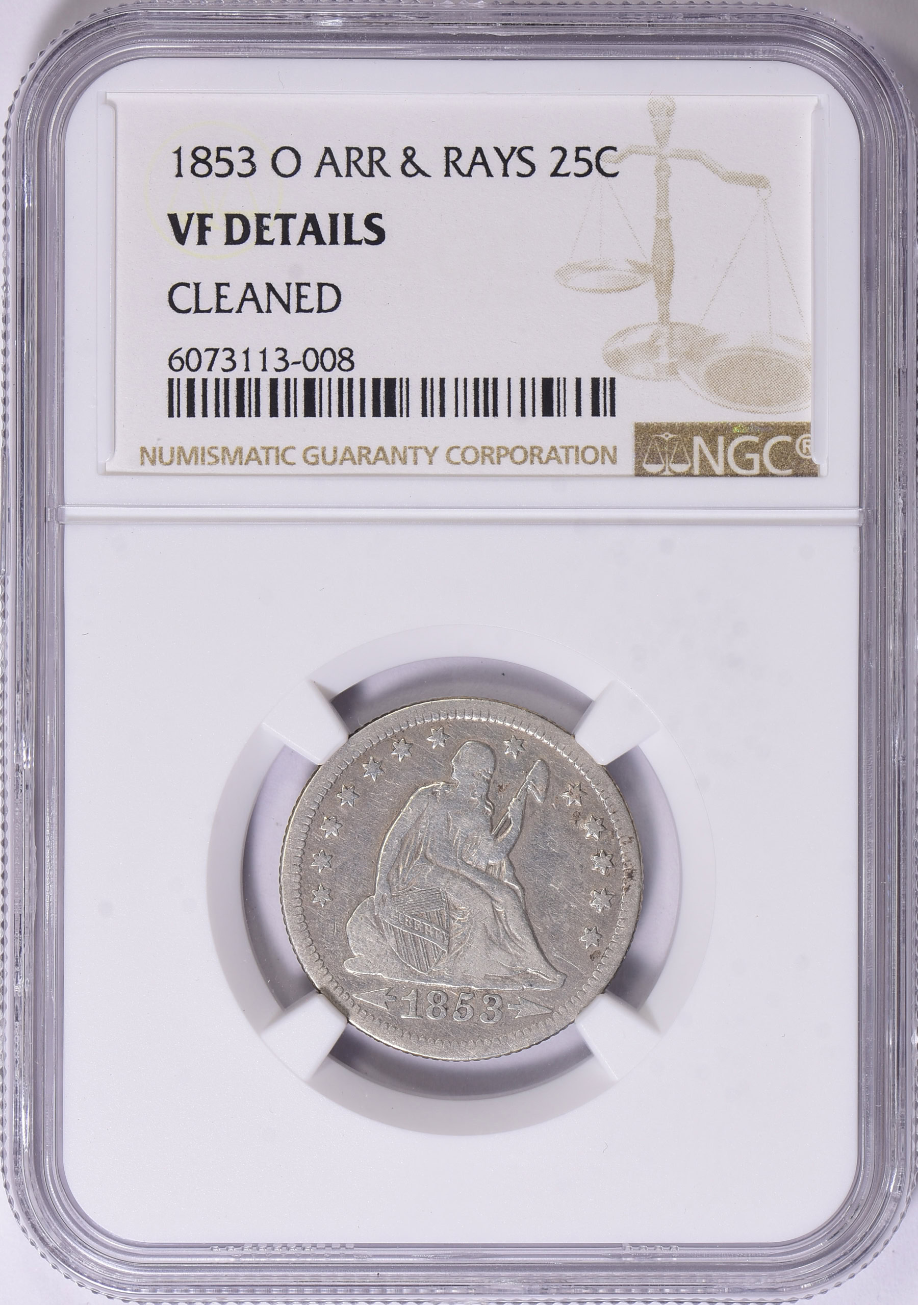1853-O Seated Liberty Quarter Arrows and Rays NGC VF Details (Item 1419117) | GreatCollections ...