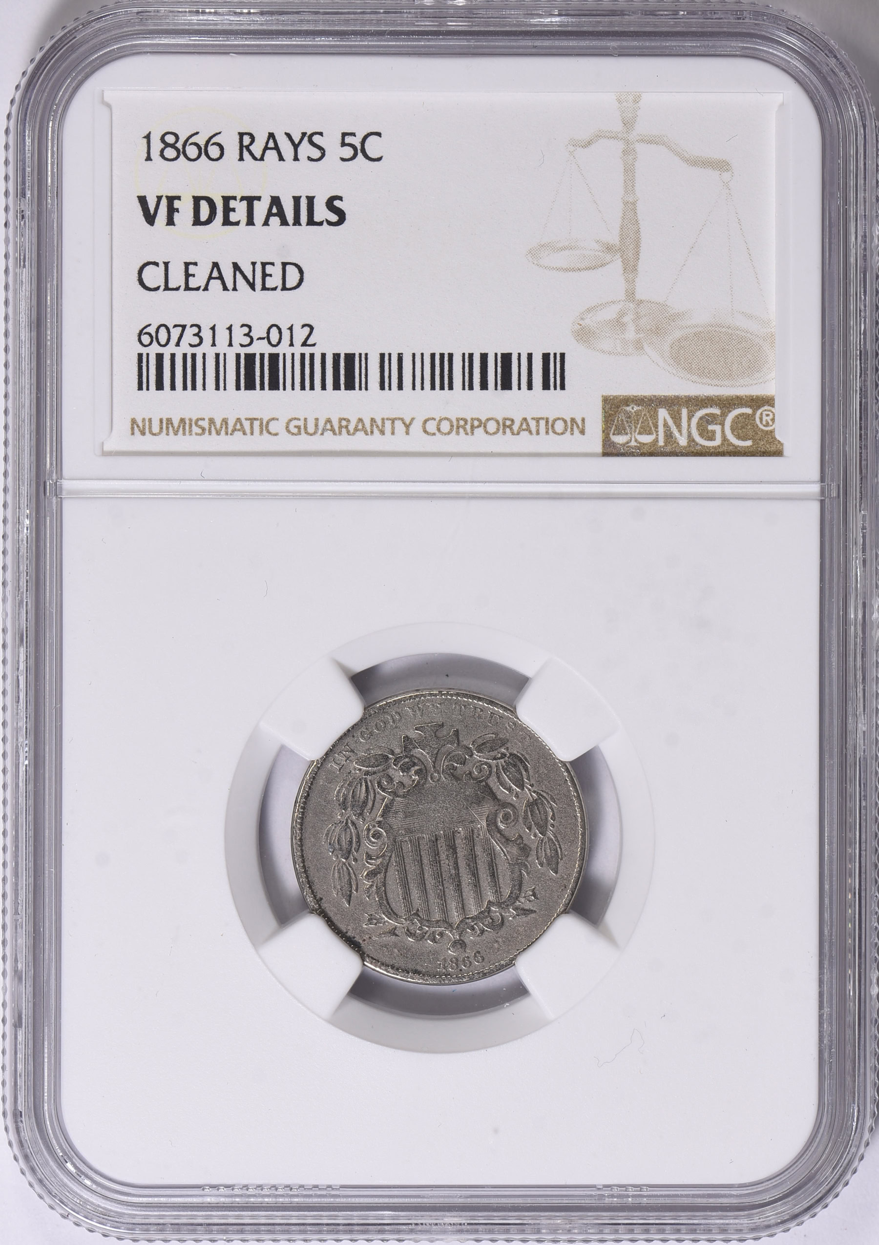 1866 Shield Nickel Rays NGC VF Details (Item 1419121) | GreatCollections Coin Auctions