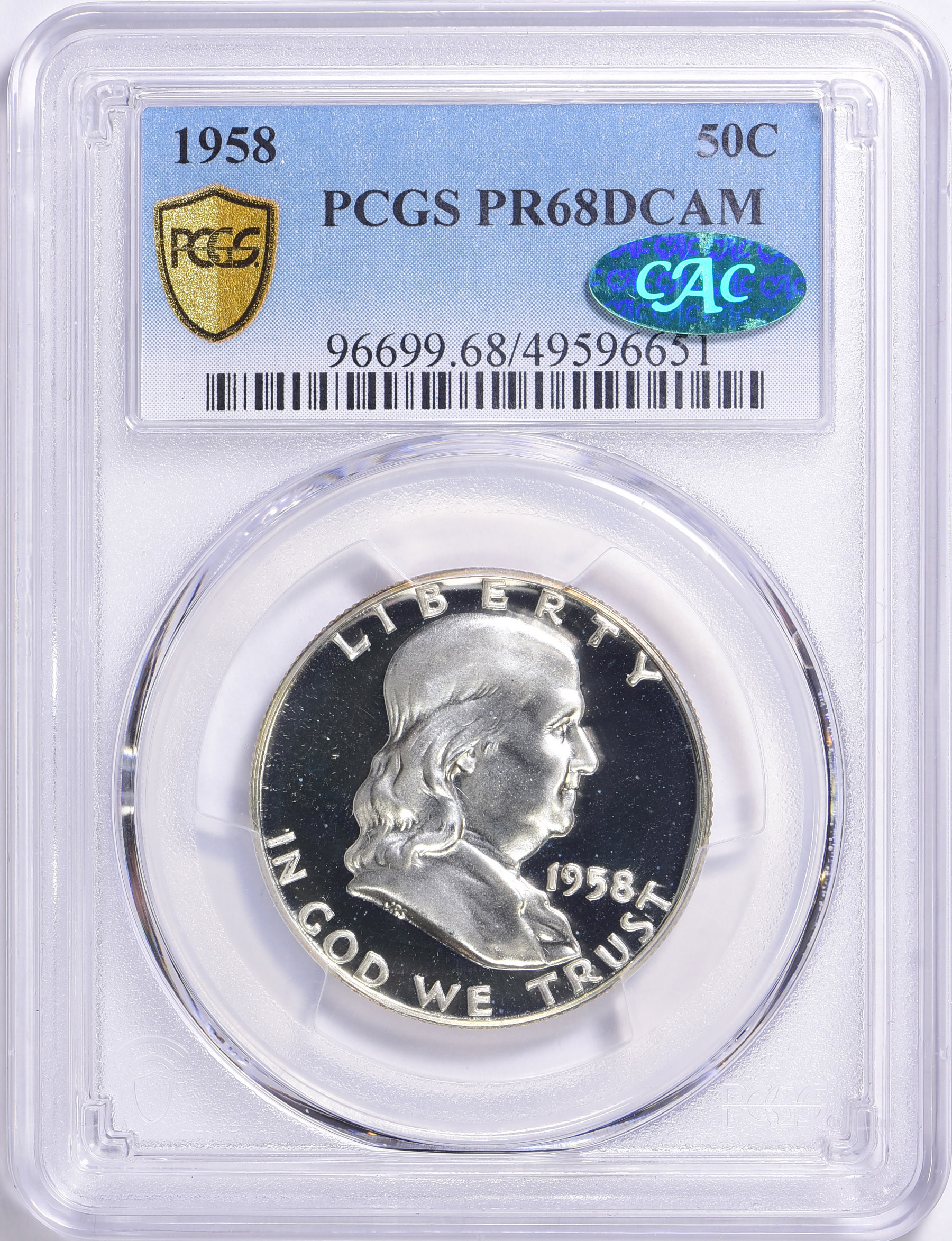 1958 Franklin Half Dollar PCGS Proof-68 DCAM (CAC Green) (Item 1420055 ...