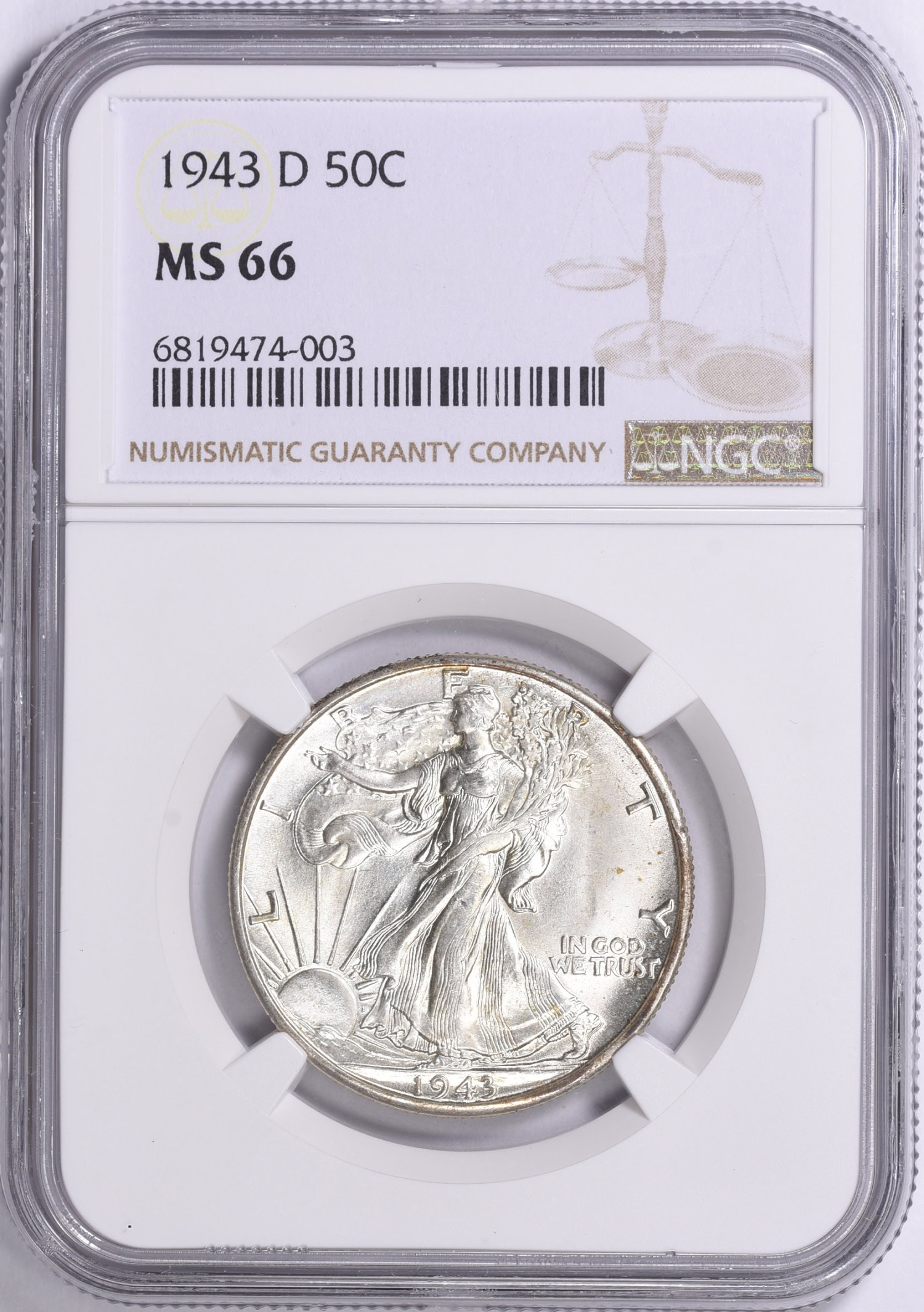 1943-D Walking Liberty Half Dollar NGC MS-66 (Item 1420069) | GreatCollections Coin Auctions