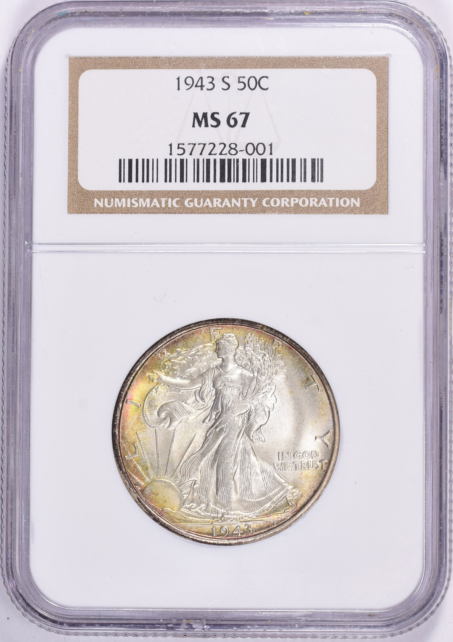 1943-S Walking Liberty Half Dollar NGC MS-67 (Toned) (Item 1420238) | GreatCollections Coin Auctions
