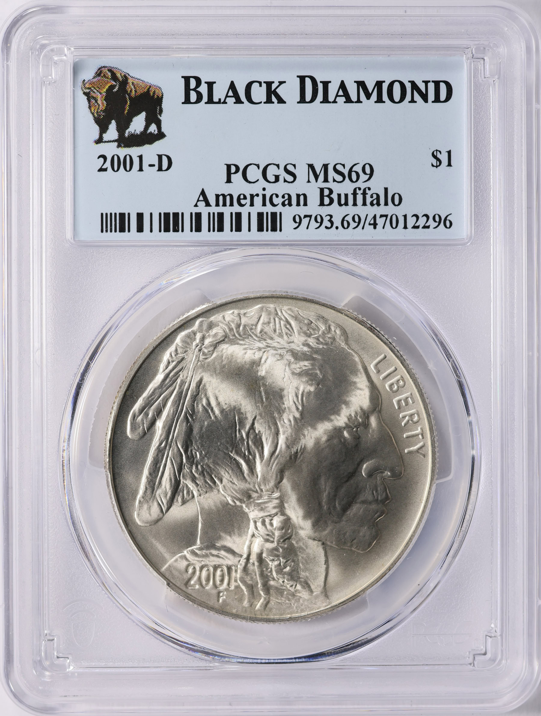 2001-D American Buffalo Silver Dollar PCGS MS-69 (Black Diamond Label ...