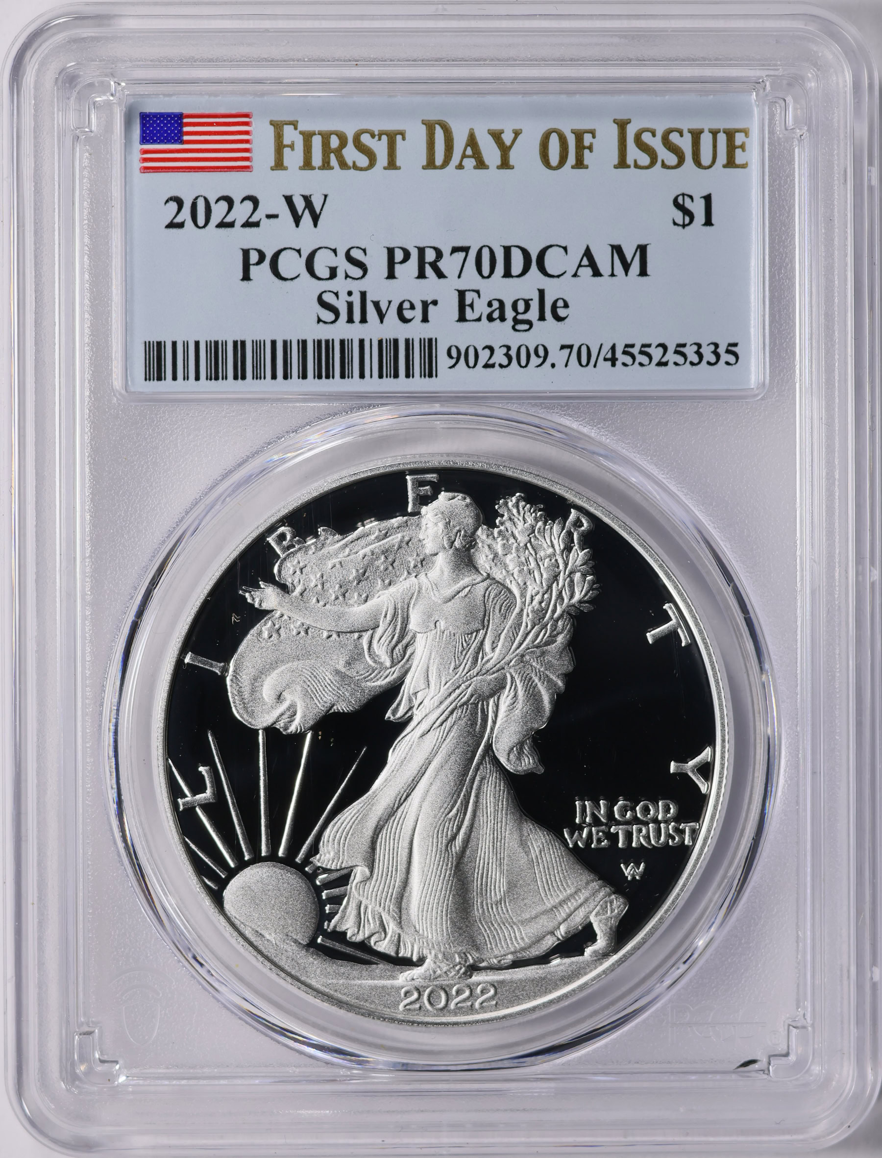 2022-W $1 Silver Eagle First Day of Issue PCGS Proof-70 DCAM (Item 1421372) | GreatCollections ...