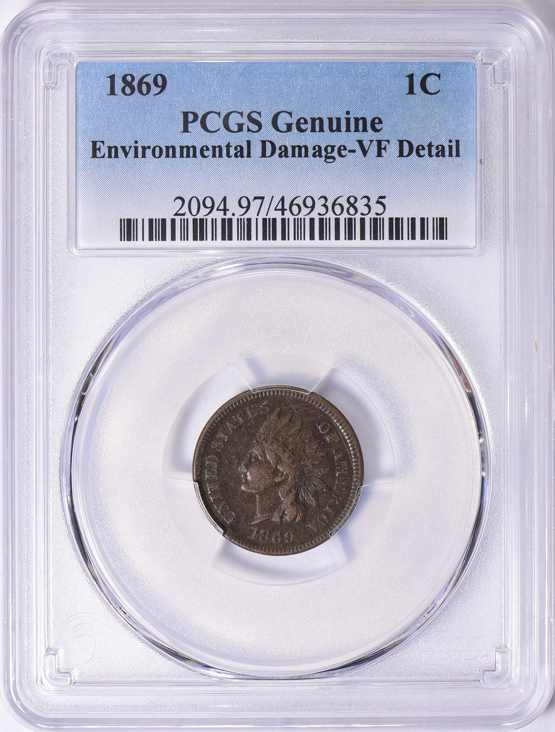 1869 Indian Cent PCGS Genuine VF Details (Item 1422799 ...