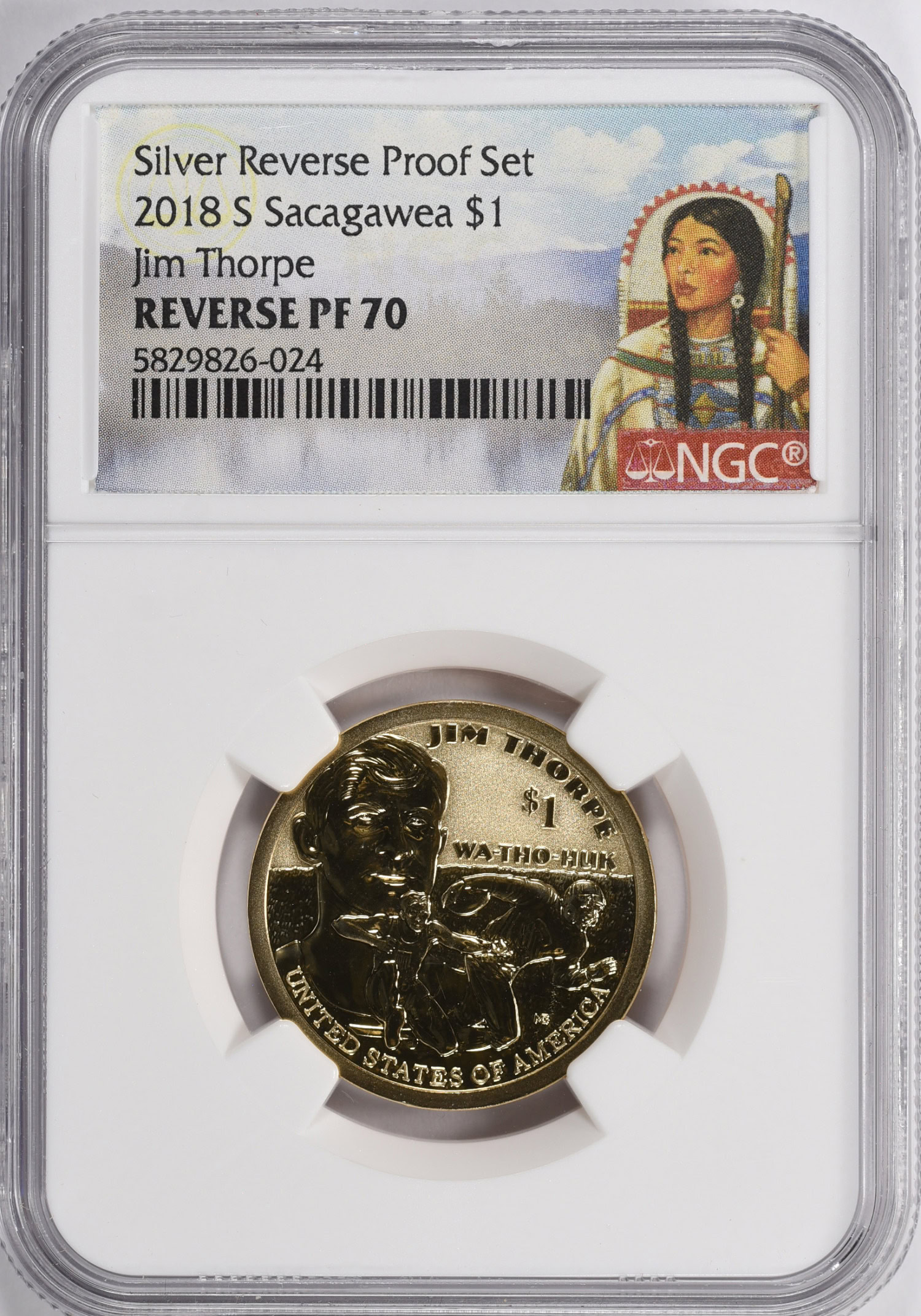 2018-S Sacagawea Dollar Reverse Proof Jim Thorpe (From the 50th ...
