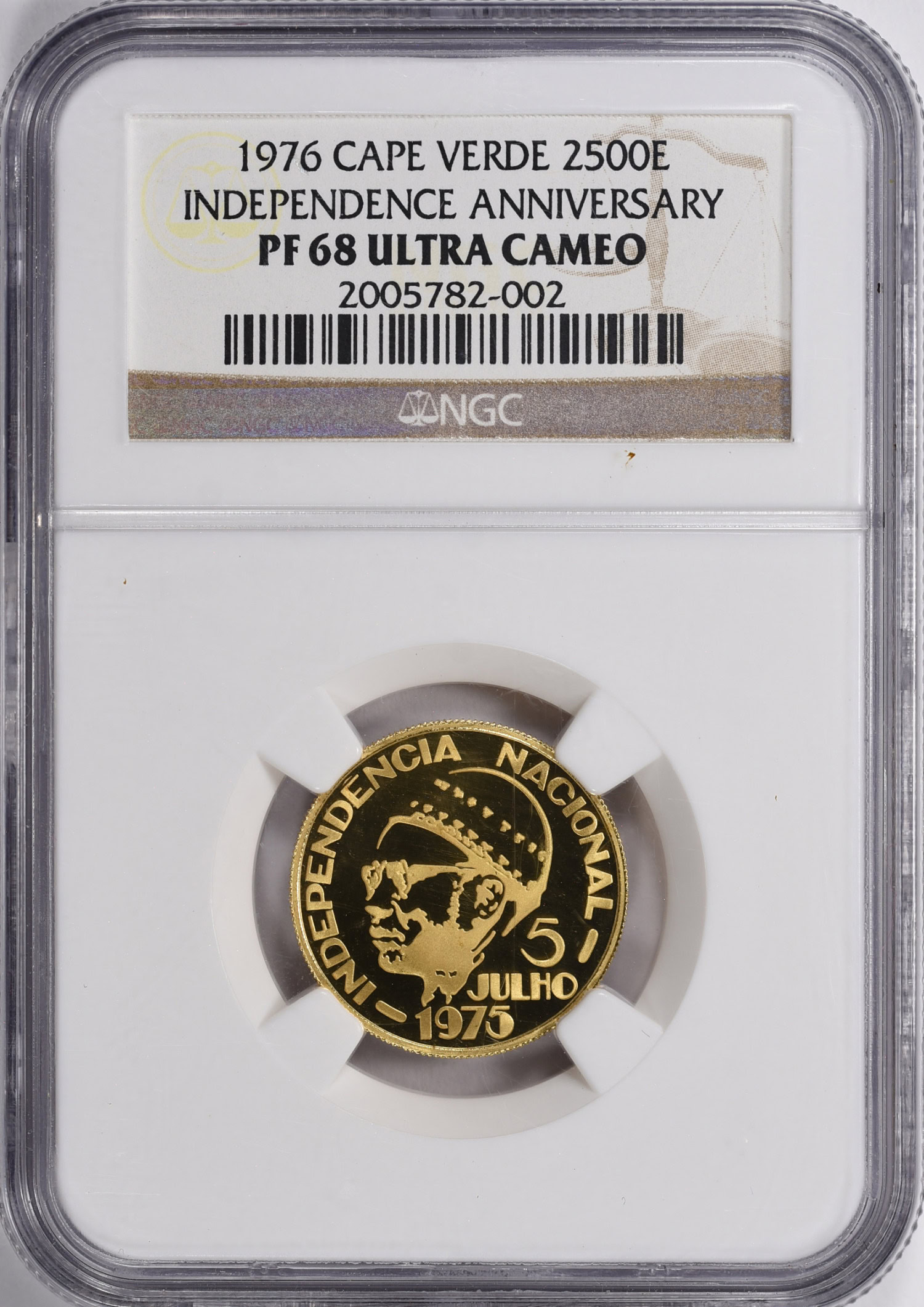 Cape Verde 1976 Gold 2,500 Escudos 1st Anniversary of Independence KM ...