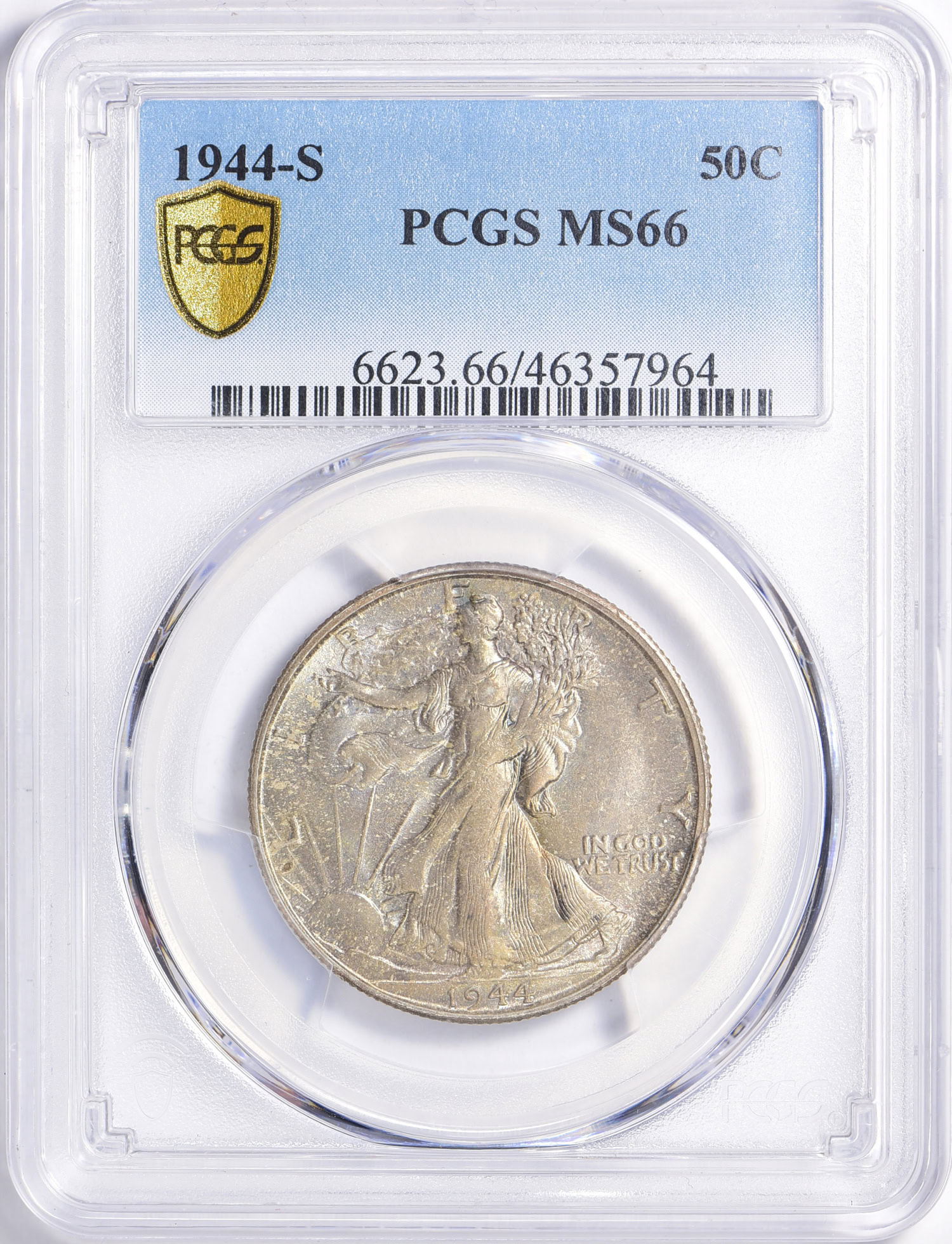 1944-S Walking Liberty Half Dollar PCGS MS-66 (Toned) (Item 1428876) | GreatCollections Coin ...