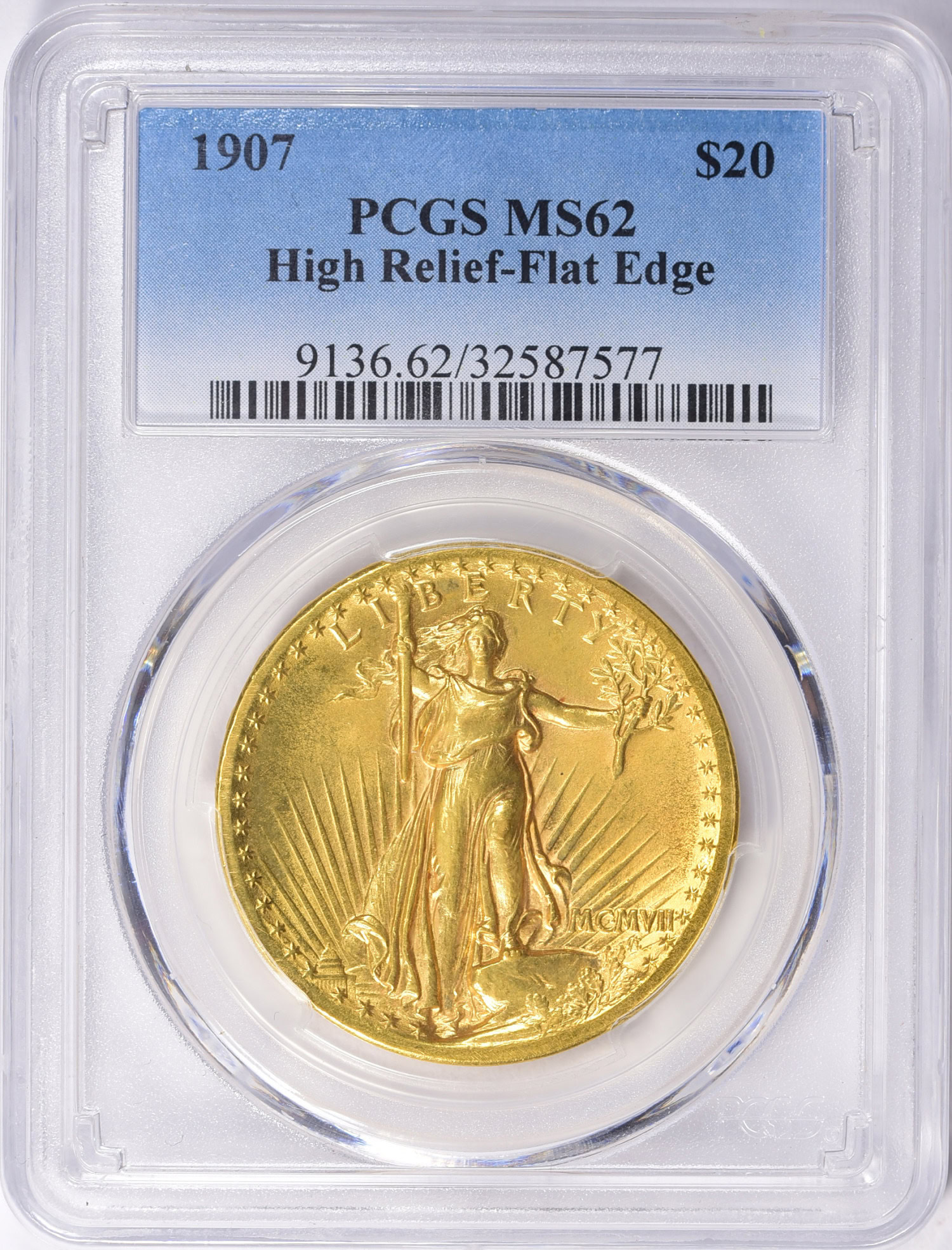 1907 Saint-Gaudens Gold Double Eagle MCMVII. High Relief, Flat Edge PCGS MS-62 (Item 1432086 ...