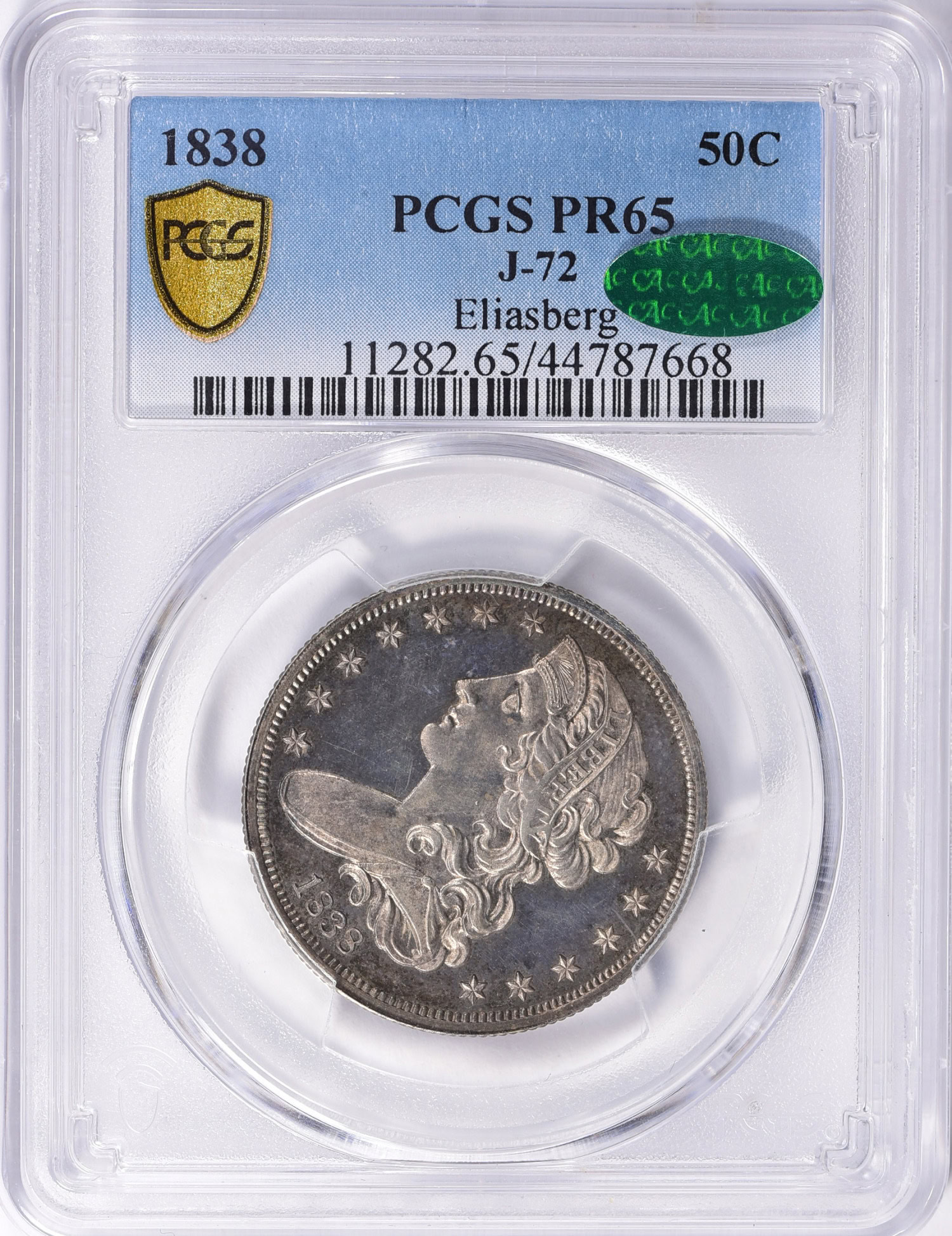 1838 Pattern 50c J-72 PCGS Proof-65 (CAC Green) (Eliasberg Collection ...