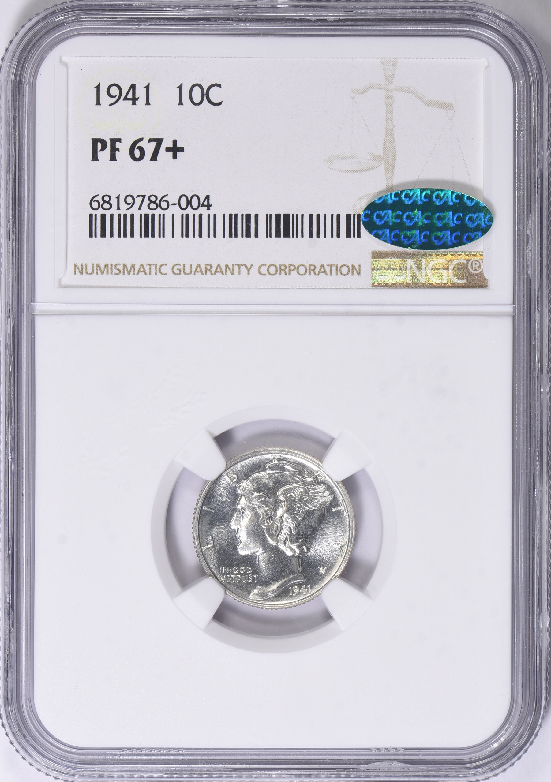 1941 Mercury Dime NGC Proof-67+ (CAC Green) (Item 1435016) | GreatCollections Coin Auctions