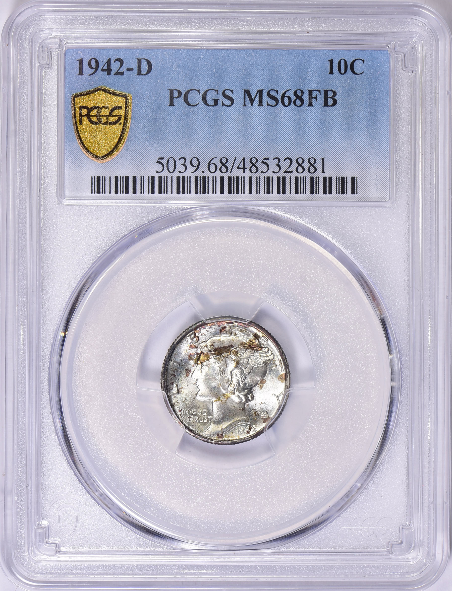 1942-D Mercury Dime PCGS MS-68 FB (Toned) (Item 1435724) | GreatCollections Coin Auctions