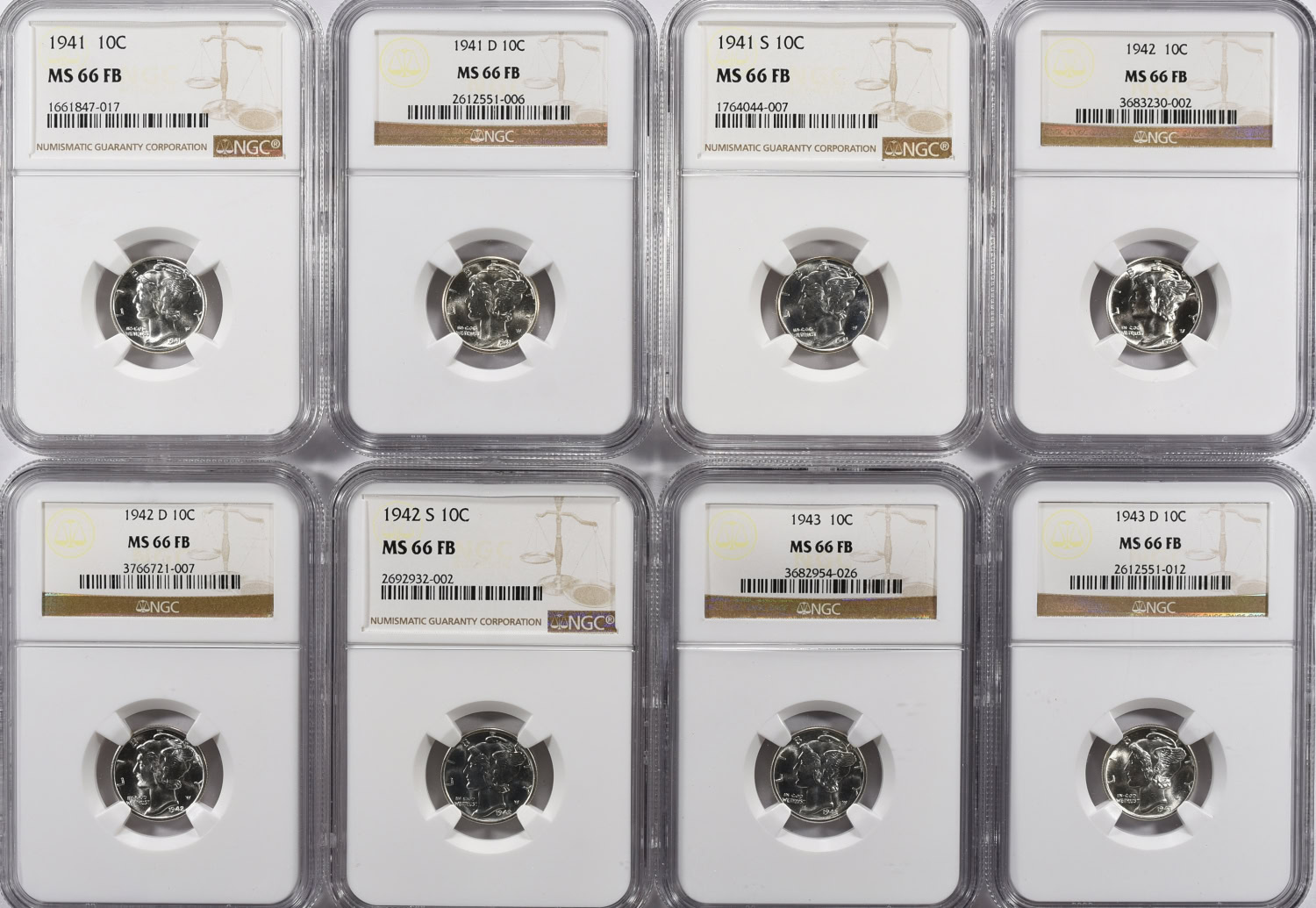 1941 - 1945 Mercury Dime Set NGC MS-66 FB (15 Coins) (Item 1436306 ...