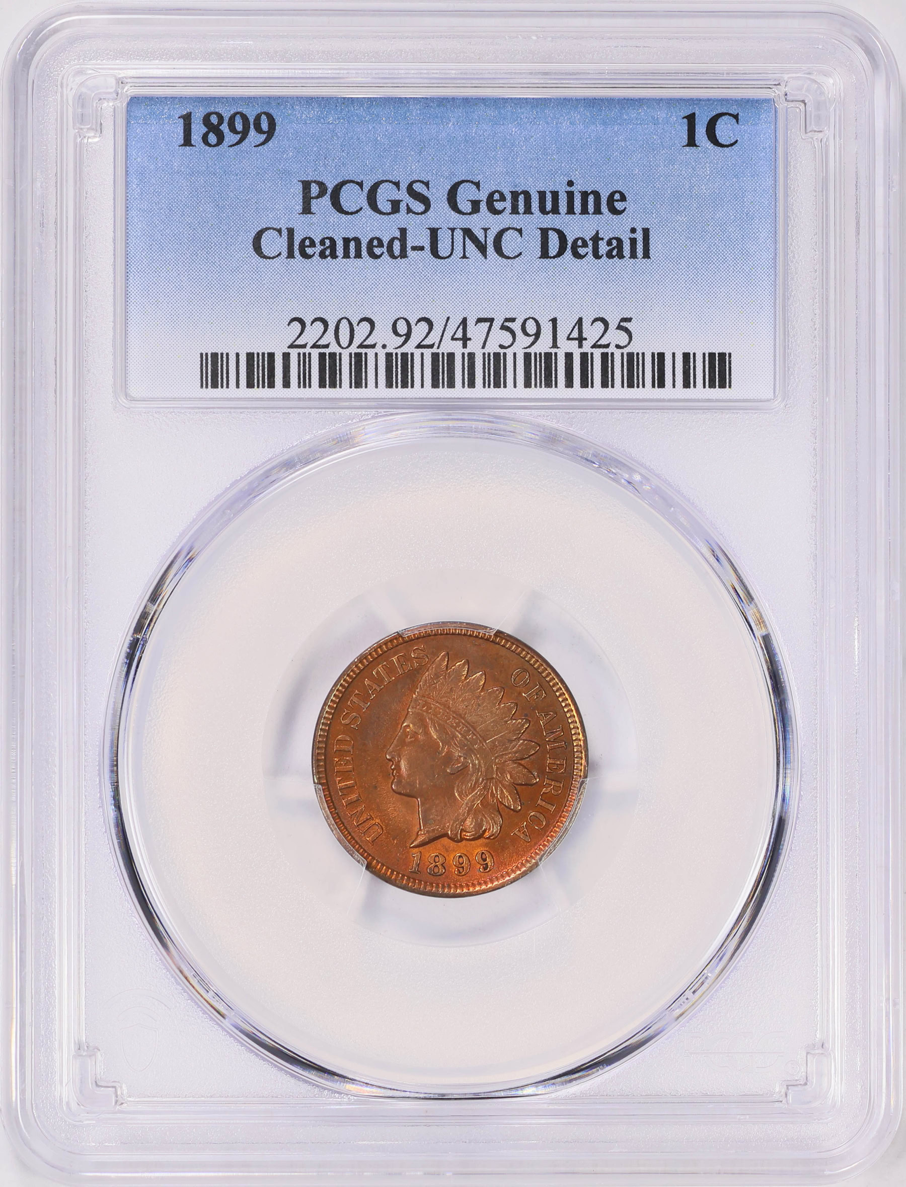 1899 Indian Cent PCGS Genuine Unc Details (Item 1436836) | GreatCollections Coin Auctions