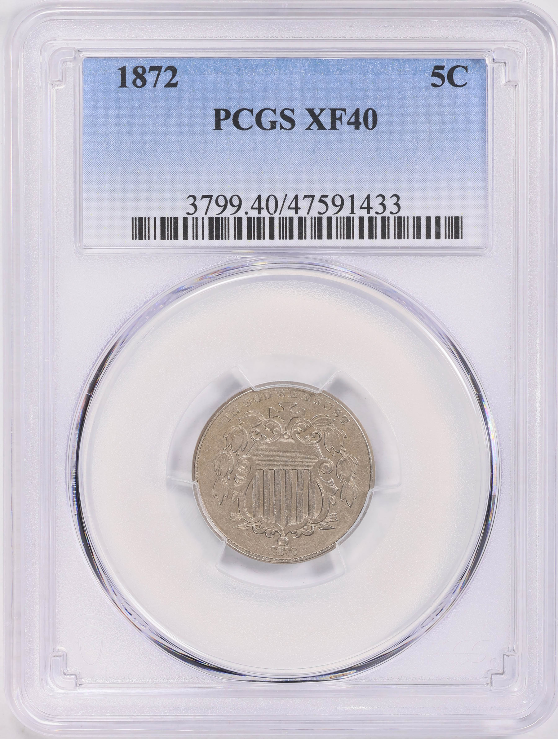 1872 Shield Nickel PCGS XF-40 (Item 1436843) | GreatCollections Coin ...