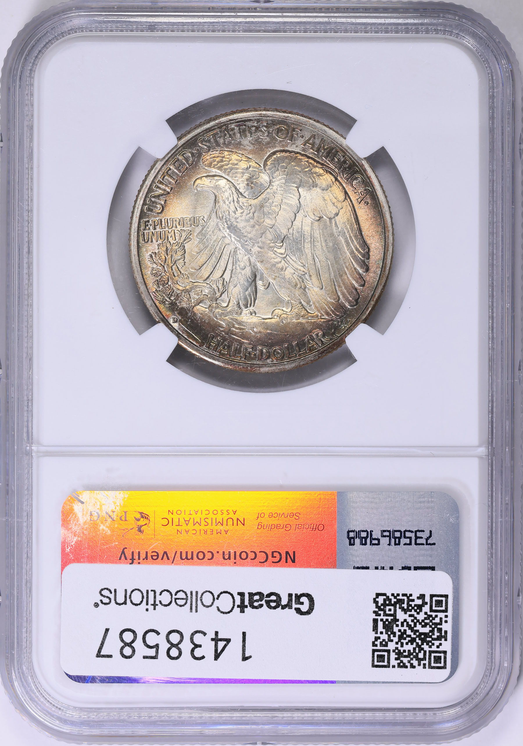 1944-D Walking Liberty Half Dollar NGC MS-67+ (Toned) (Item 1438587) | GreatCollections Coin ...