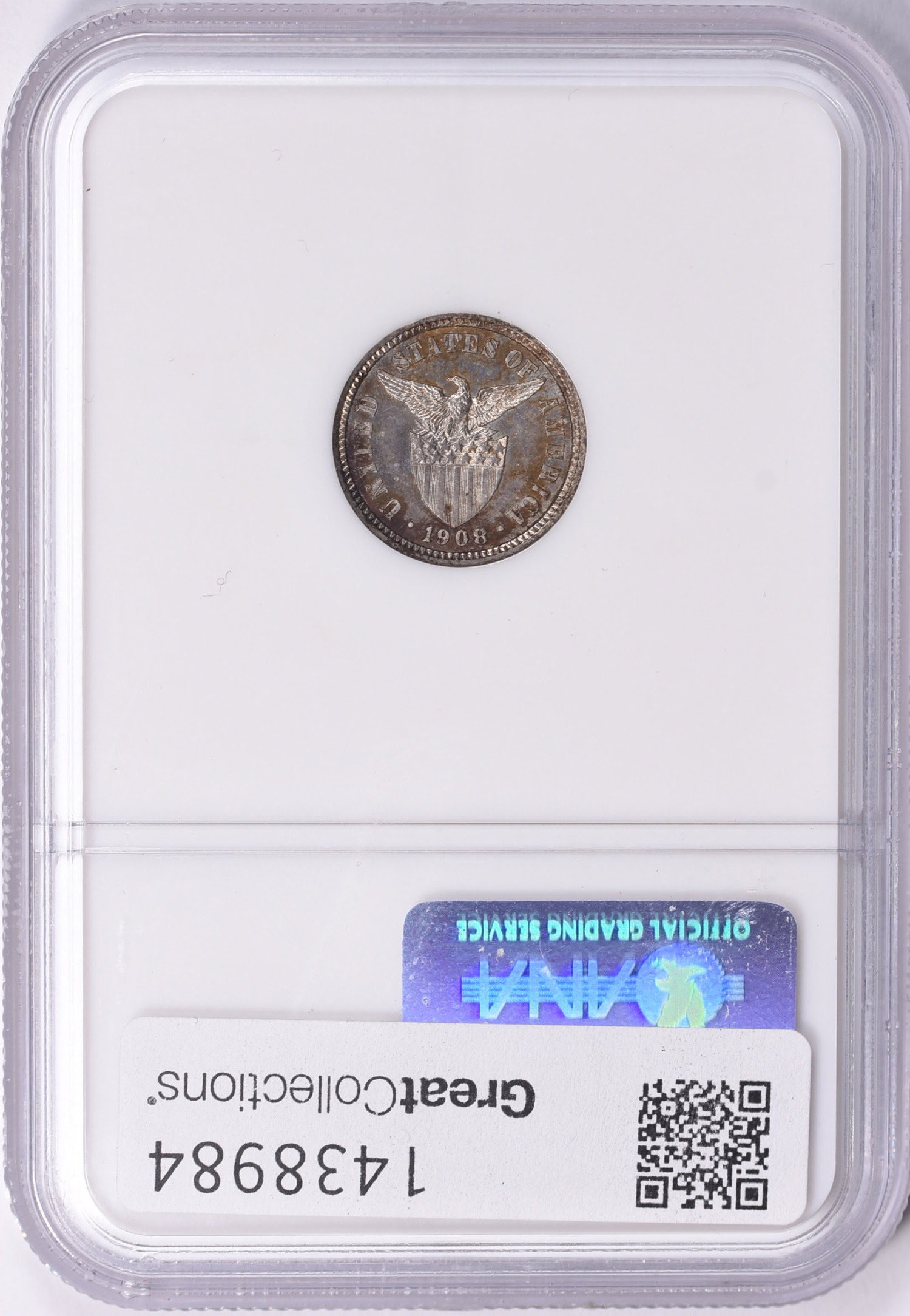 1908 U.S. Philippines Ten Centavos NGC Proof-64 (Item 1438984 ...