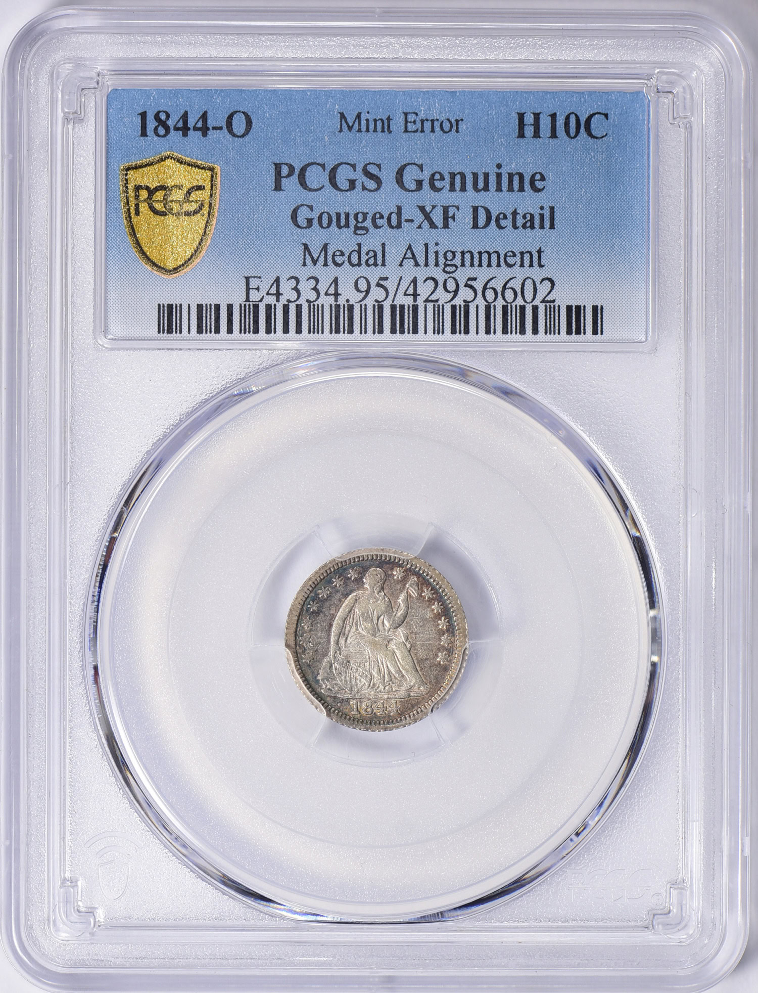 Mint Error 1844-O Seated Liberty Half Dime Medal Alignment PCGS Genuine ...