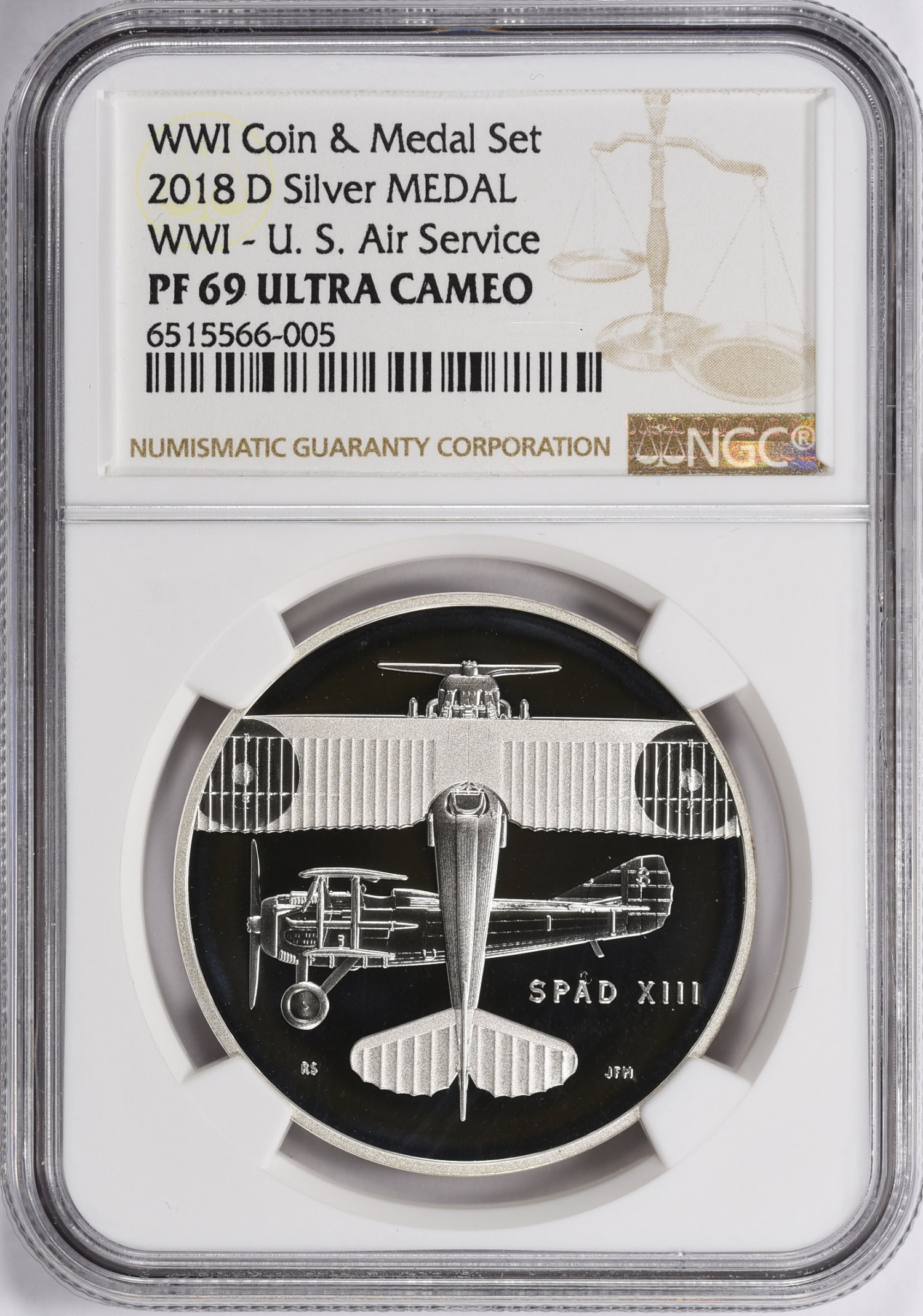 2018-D World War I WWI Centennial Silver Medal Air Service NGC Proof-69 ...
