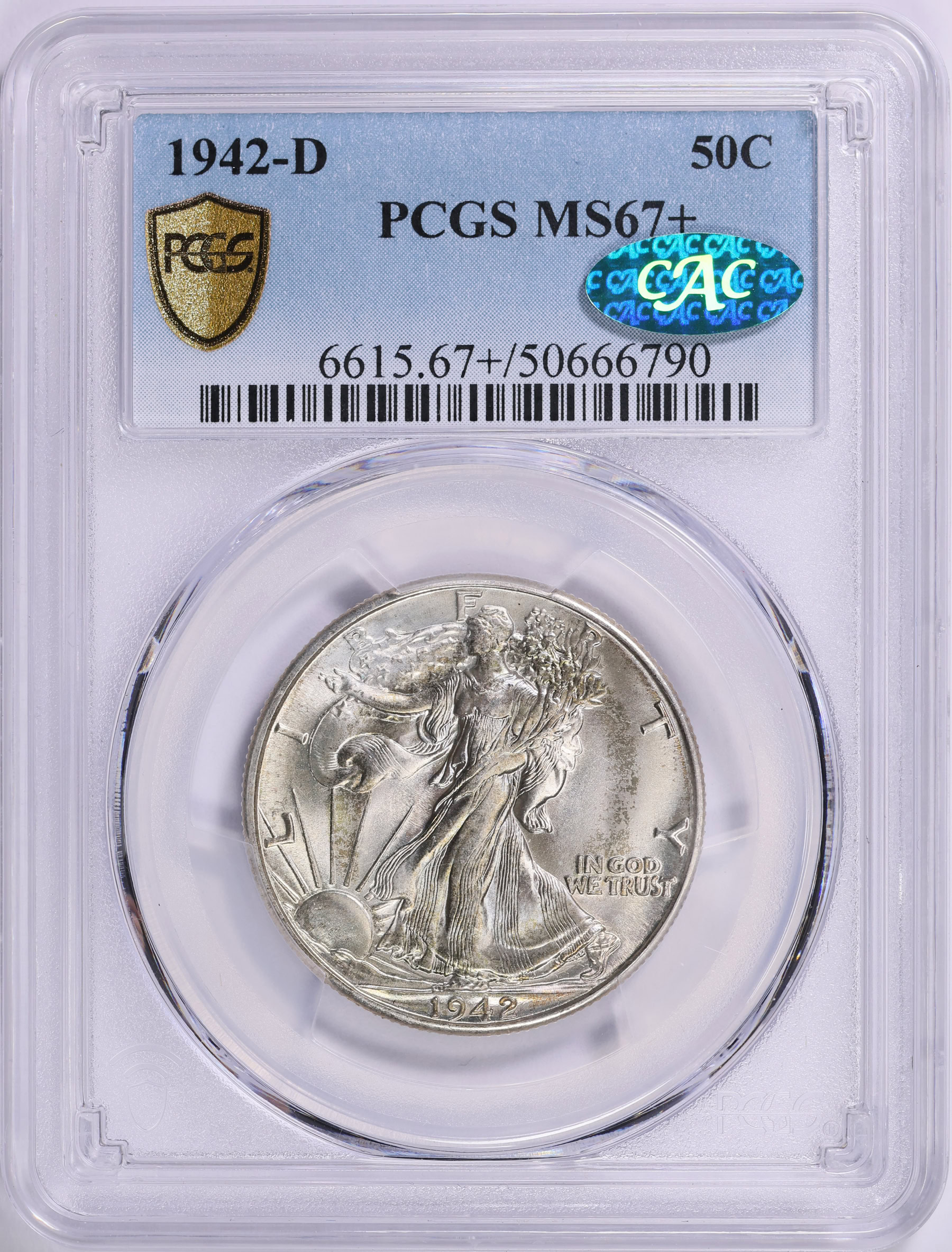 1942-D Walking Liberty Half Dollar PCGS MS-67+ (CAC Green) (Item 1441455) | GreatCollections ...