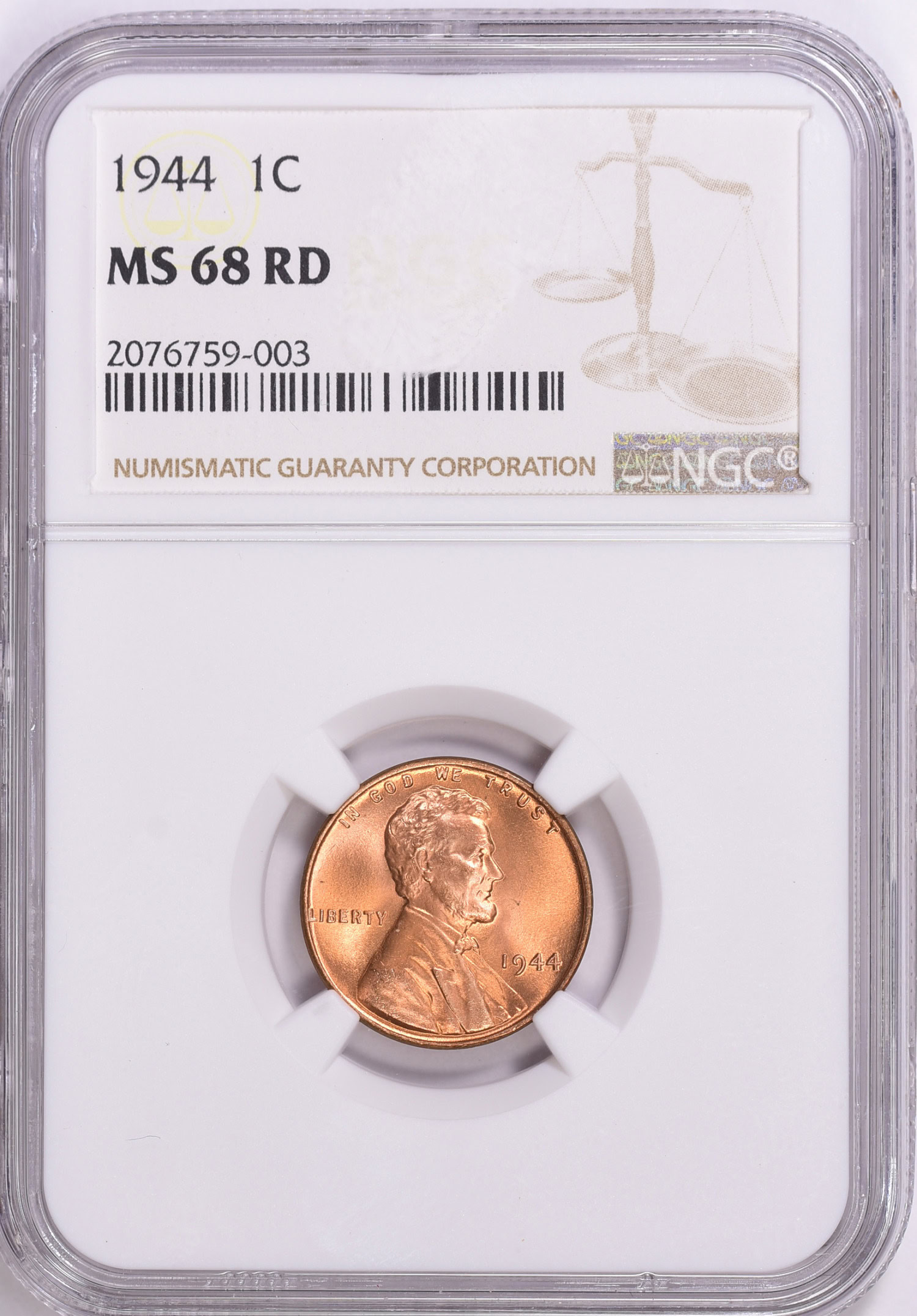 1944 Lincoln Cent NGC MS-68 RD (Item 1443664) | GreatCollections Coin ...