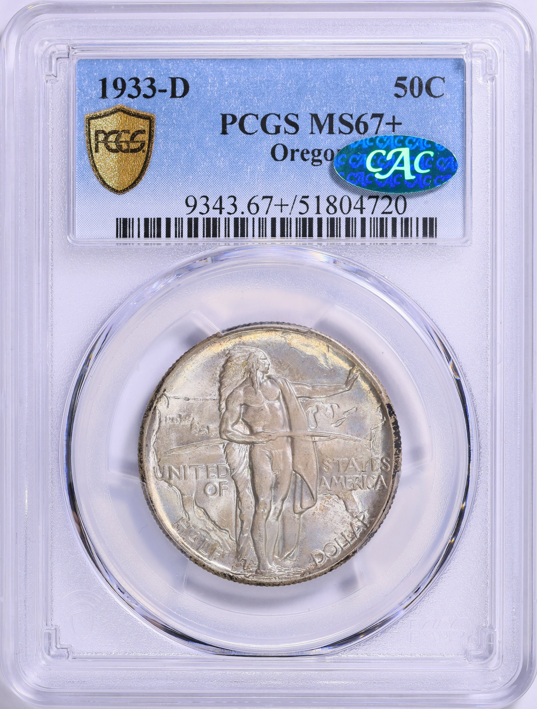 1933-D Oregon Trail Memorial Half Dollar PCGS MS-67+ (CAC Green) (Item 1445696 ...