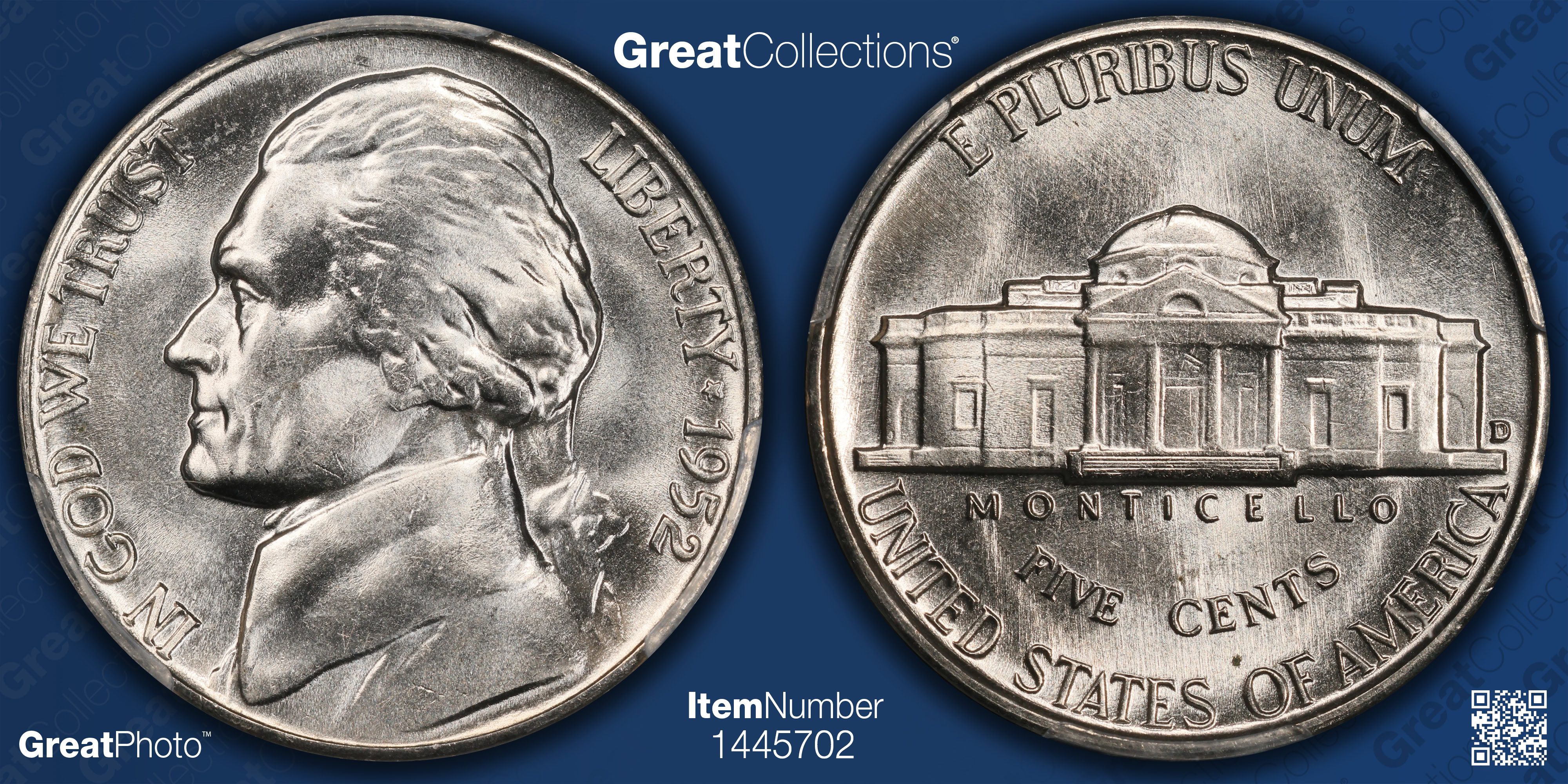 1952-D Jefferson Nickel PCGS MS-66+ FS (Item 1445702 ...