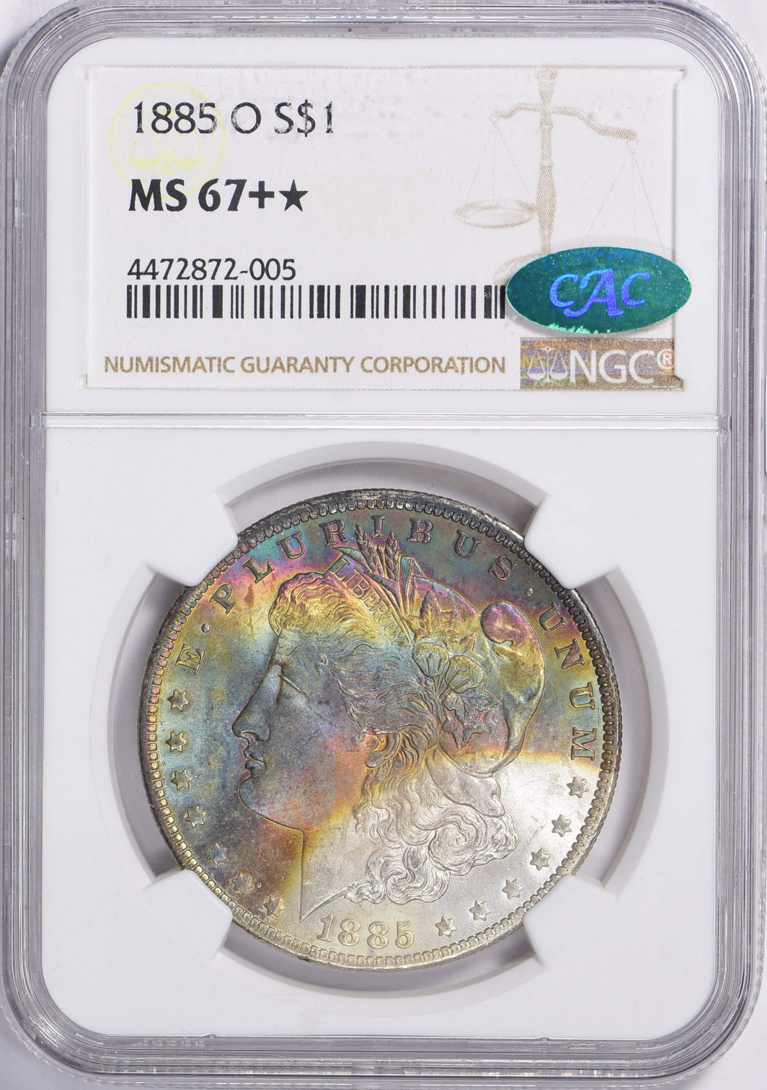 1885-O Morgan Silver Dollar NGC MS-67+ ★ (CAC Green) (Toned) (Item ...