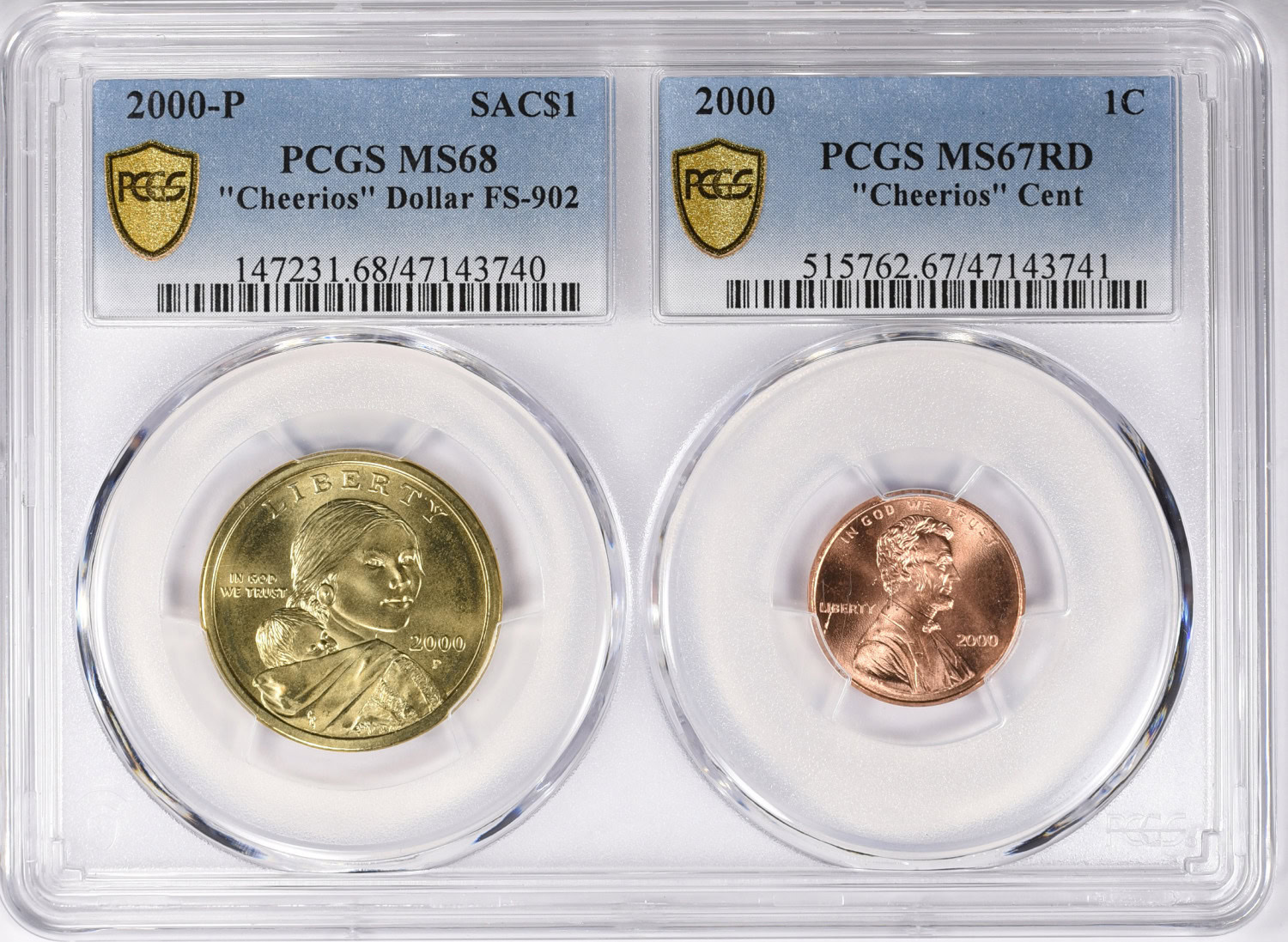 2000-P Sacagawea Cheerios Dollar FS-902 PCGS MS-68 (with Cheerios Cent ...