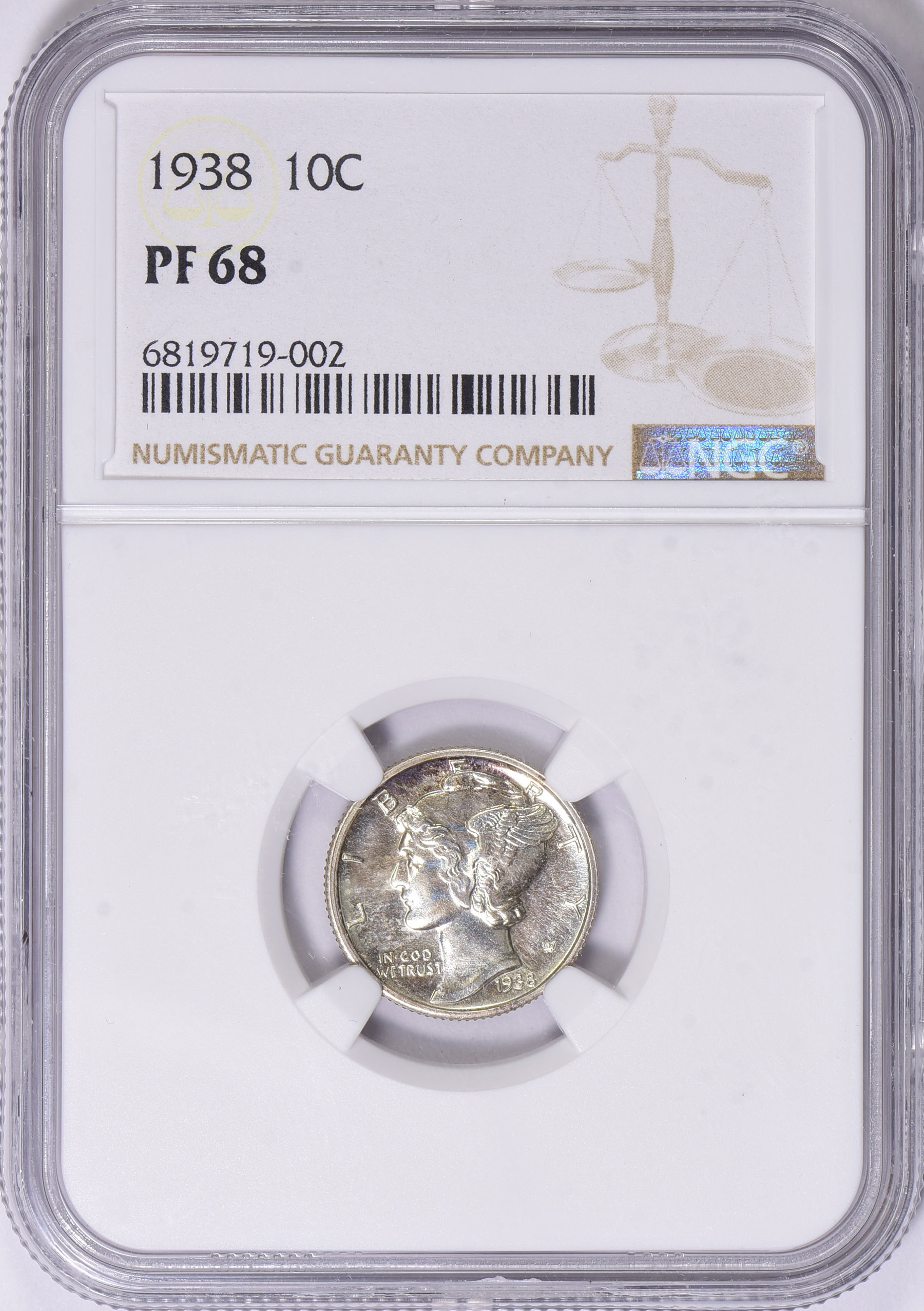 1938 Mercury Dime NGC Proof-68 (Toned) (Item 1450528) | GreatCollections Coin Auctions