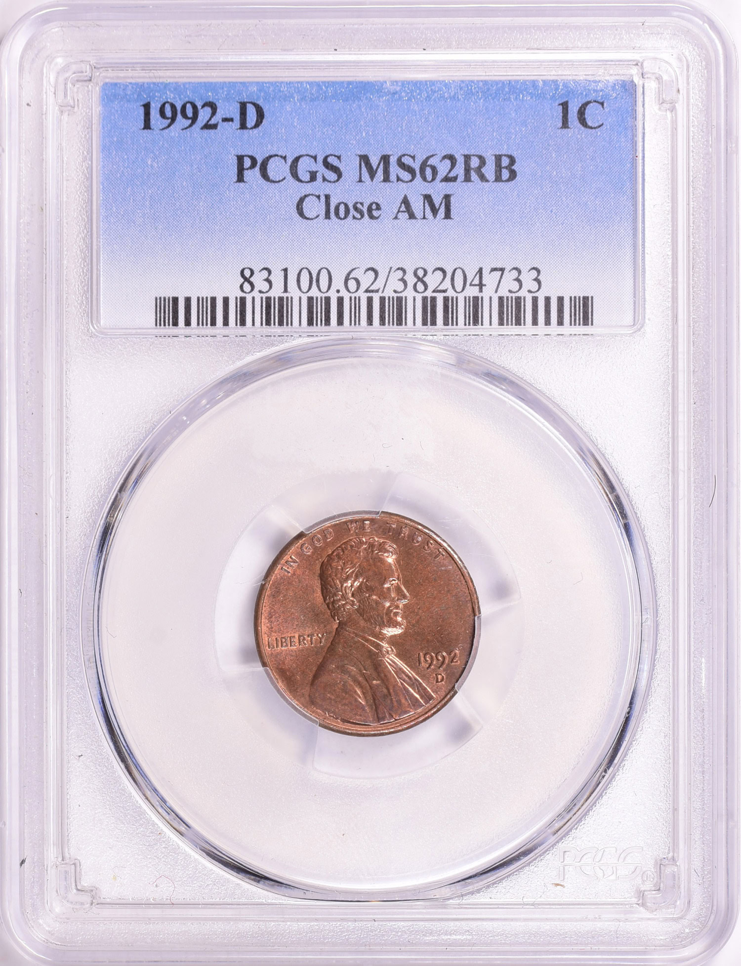 1992-D Lincoln Cent Close AM PCGS MS-62 RB (Item 1451459 ...