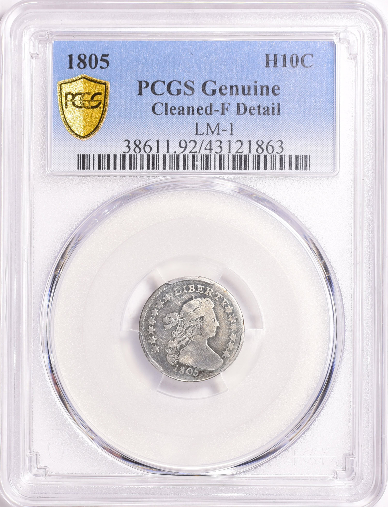 1805 Draped Bust Half Dime LM-1 PCGS Genuine Fine Details (Item 1451945) | GreatCollections Coin ...