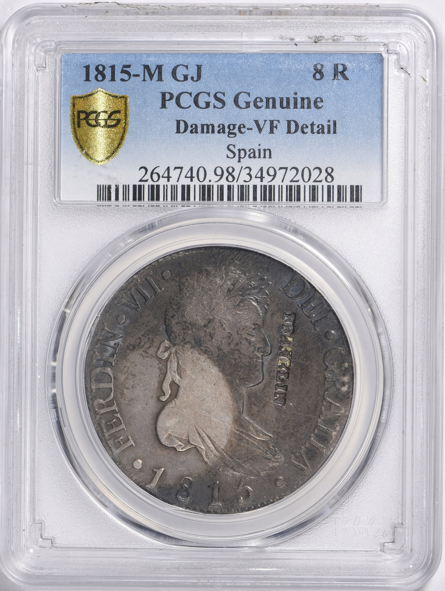 Spain 1815-M GJ Silver 8 Reales KM-466.3 PCGS Genuine VF Details (Item ...